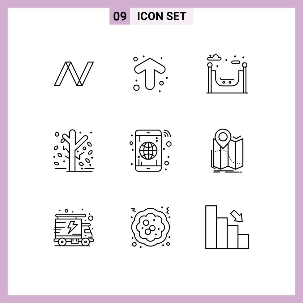 Pack Of 9 Creative Outlines Of Mobile App Life Tree Garden Editable Vector Design Elements