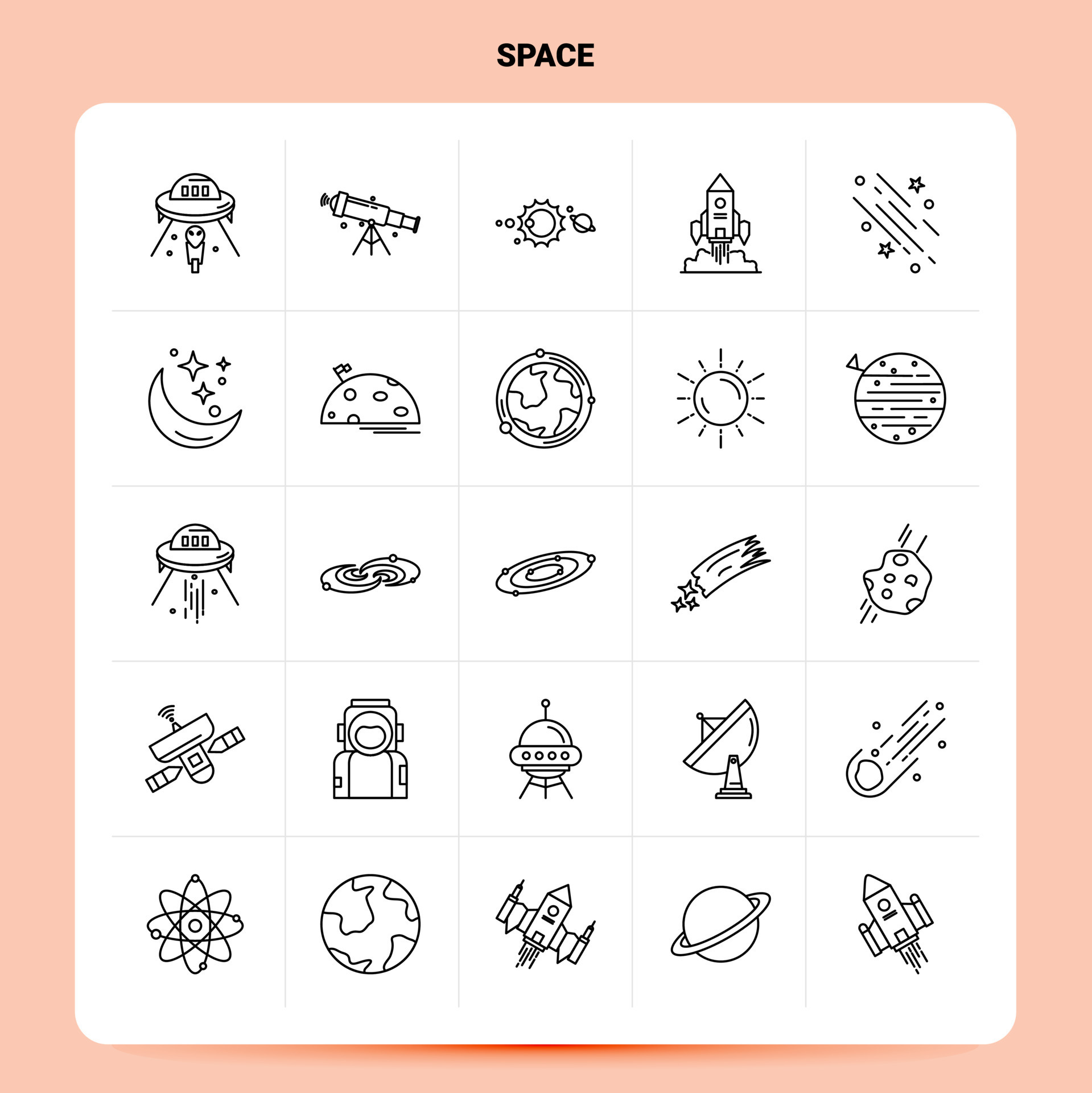 Outline 25 Space Icon Set Vector Line Style Design Black Icons Set Linear Pictogram Pack Web And