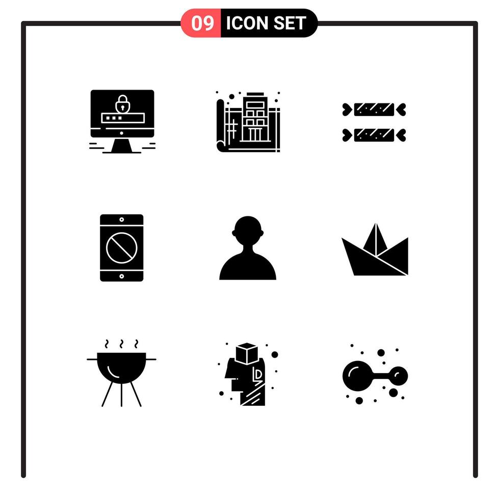 Pictogram Set of 9 Simple Solid Glyphs of mobile devices print device holiday Editable Vector ...