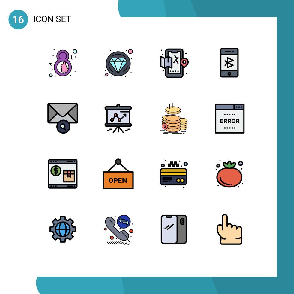 Mobile Interface Flat Color Filled Line Set Of 16 Pictograms Of Mail Mobile Mobile Connection