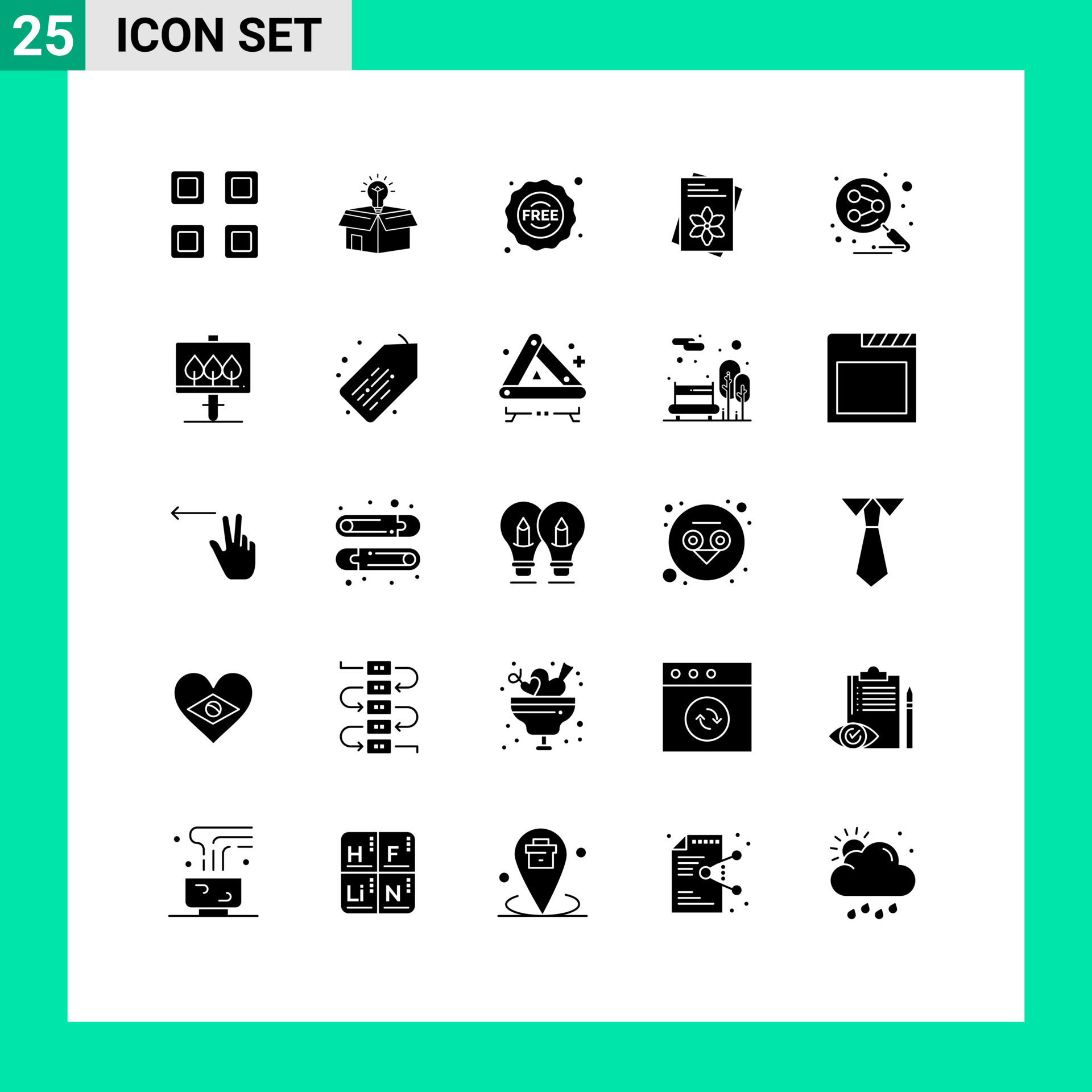 Modern Set Of 25 Solid Glyphs And Symbols Such As Network Flower Bulb File Shopping Editable