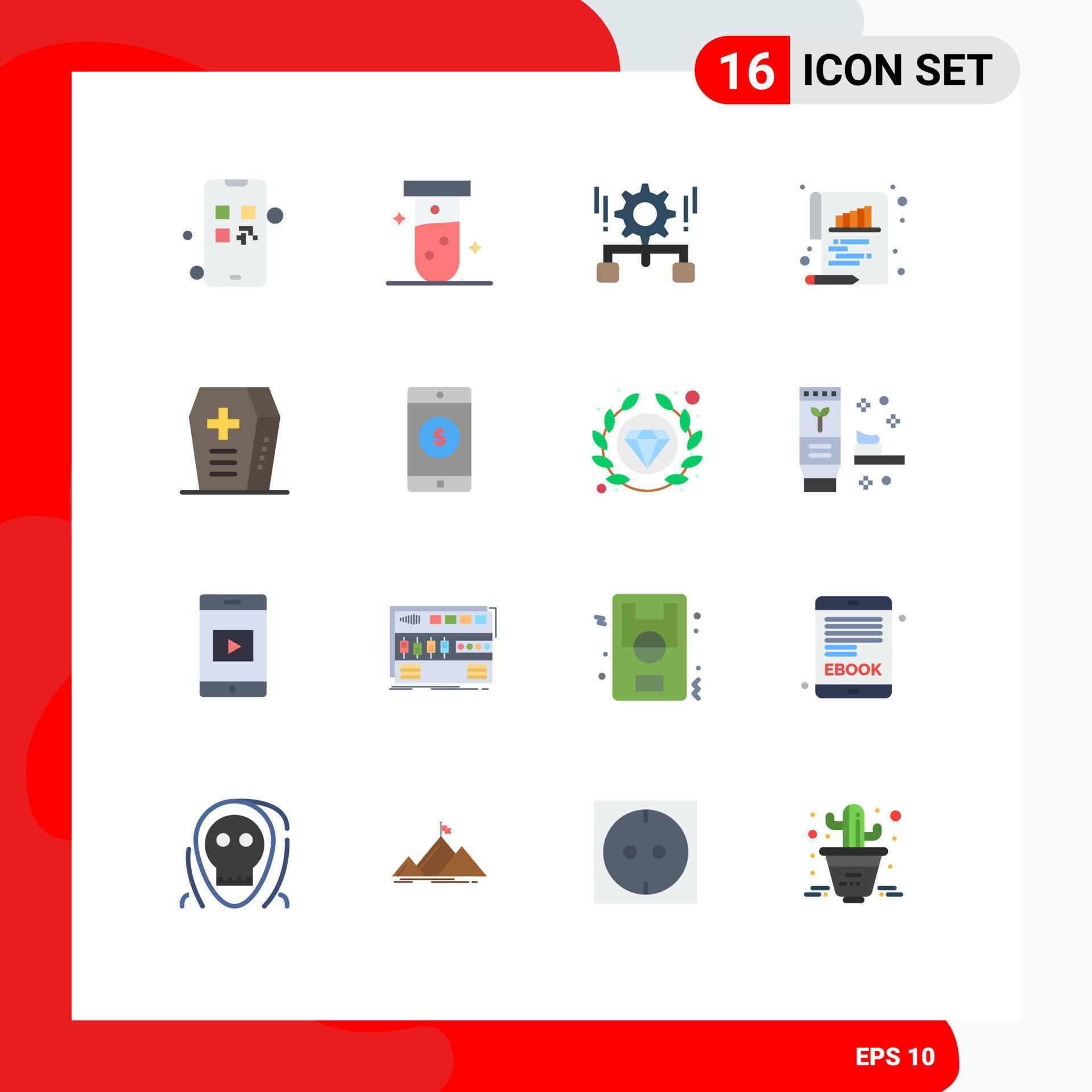 Editable Vector Line Pack Of 16 Simple Flat Colors Of Coffin Document Configuration Chart Share