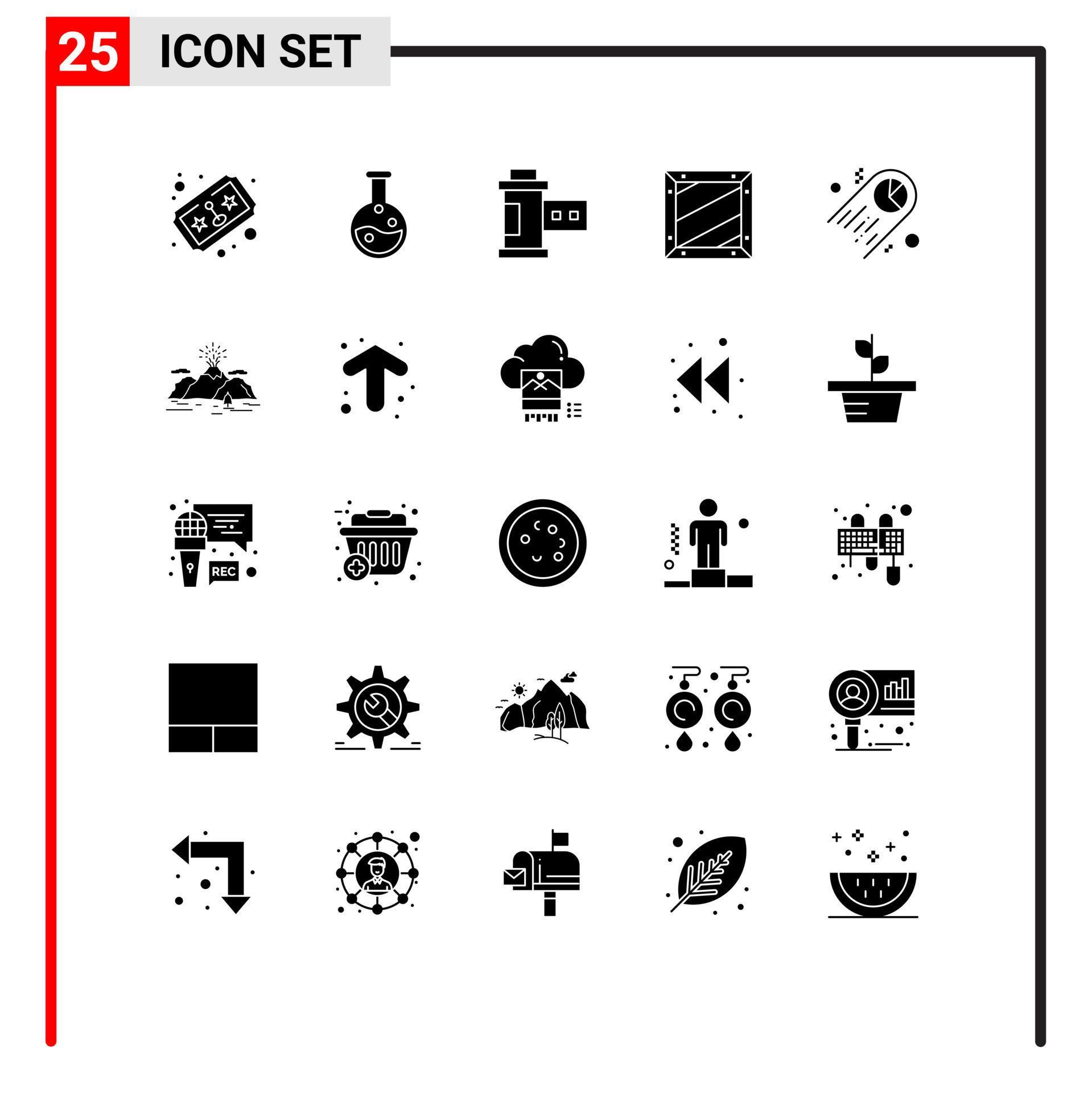 Set of 25 Modern UI Icons Symbols Signs for pie programing film development coding Editable ...
