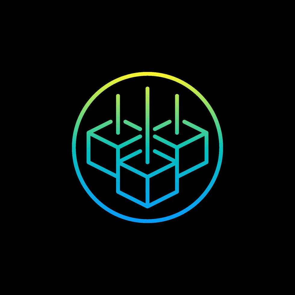 Circle With Blockchain Outline Vector Colorful Icon Three Blocks