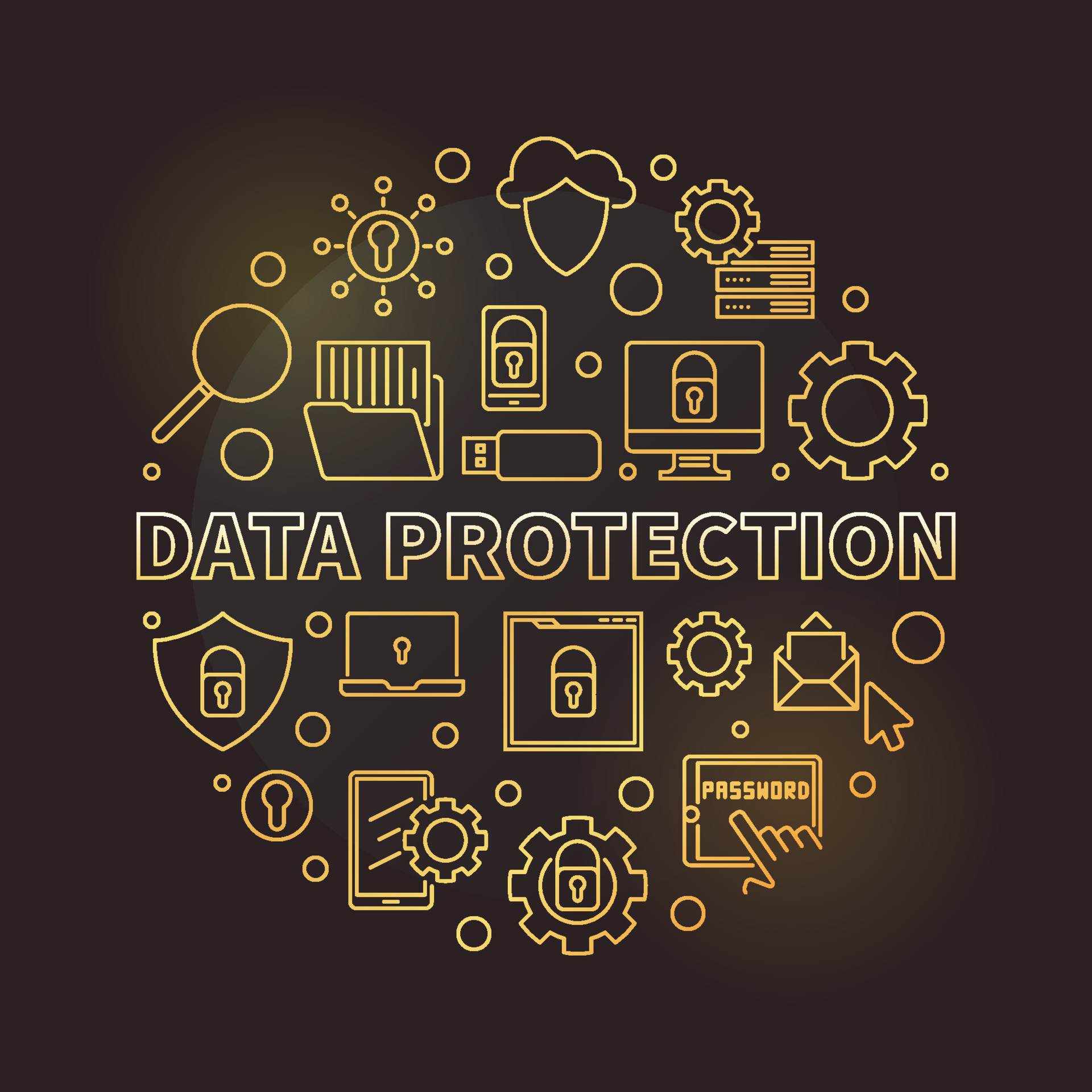 Data Protection Vector Round Concept Linear Golden Illustration 14761744 Vector Art At Vecteezy