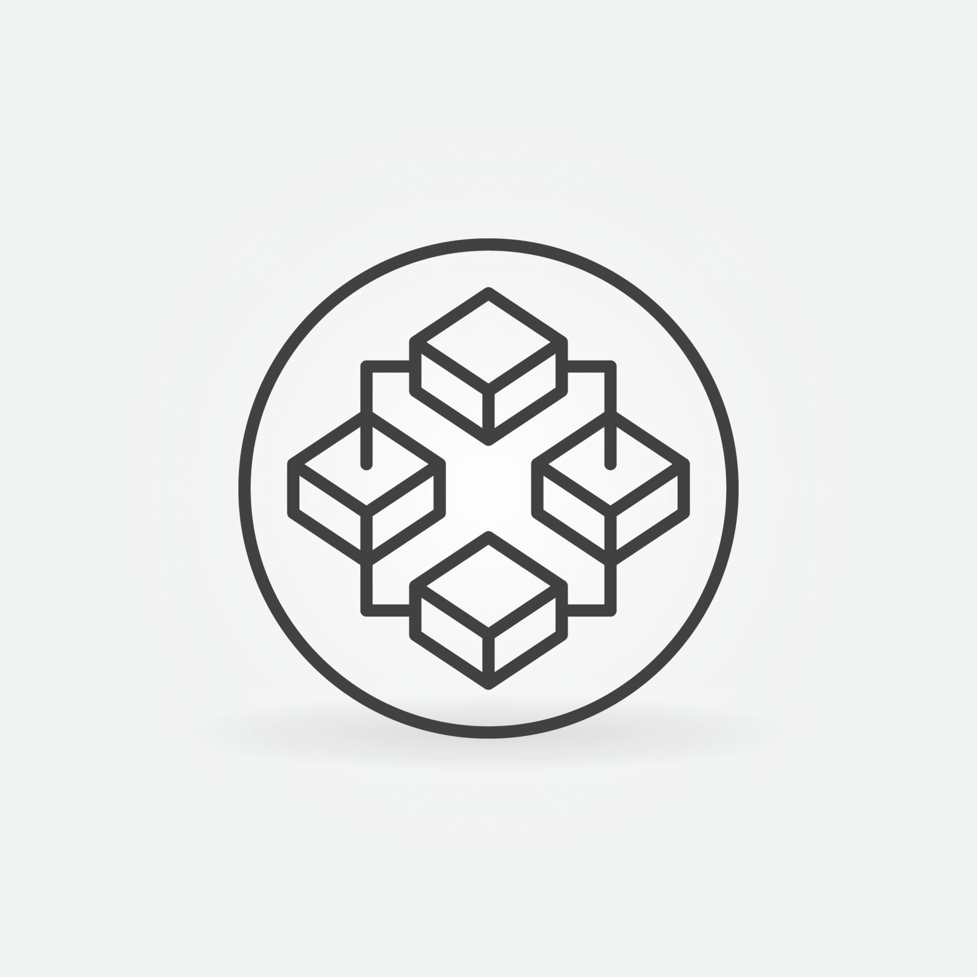 Blockchain With Four Blocks In Circle Vector Concept Linear Round Icon 14762080 Vector Art At