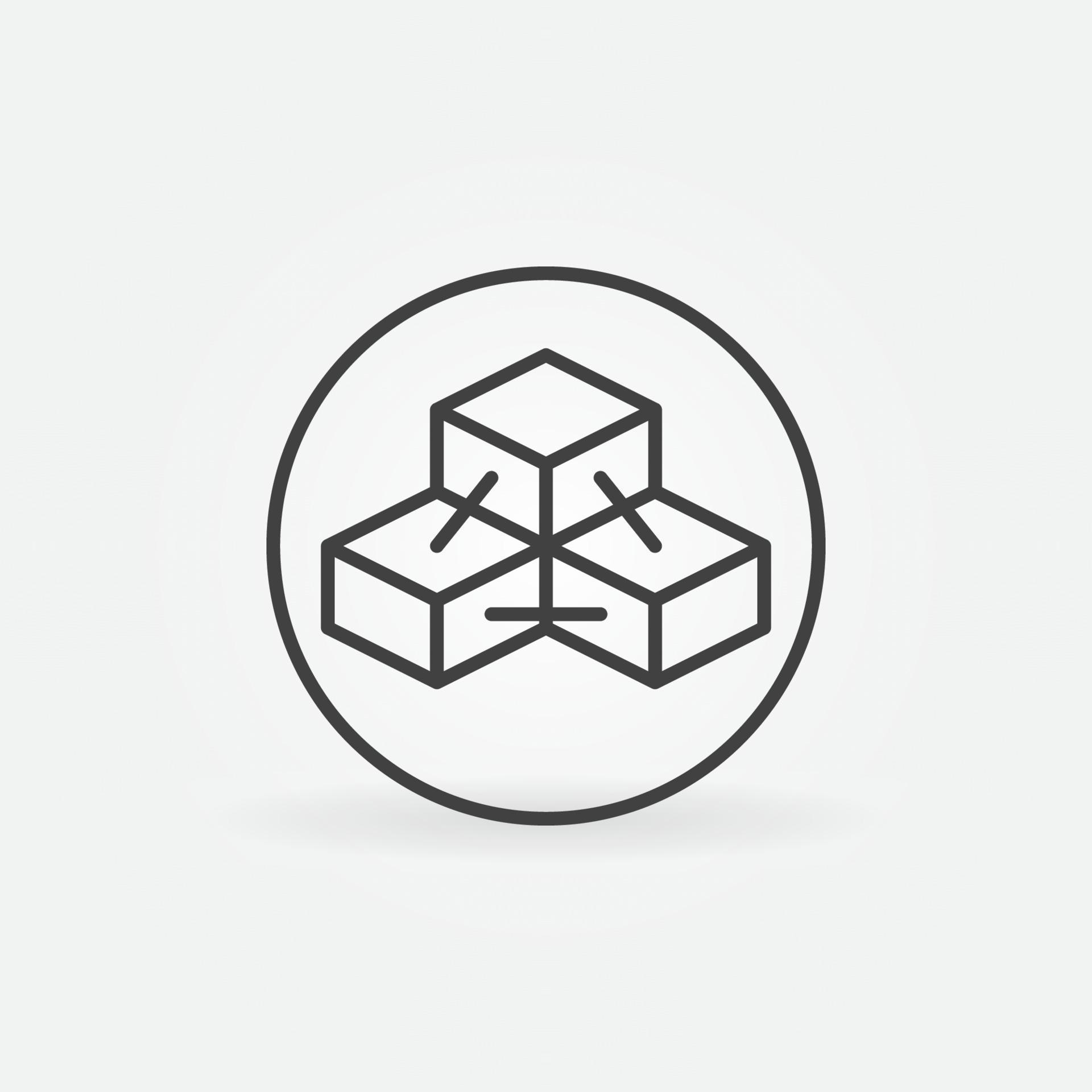 Circle With Blockchain And Three Blocks Outline Vector Concept Icon