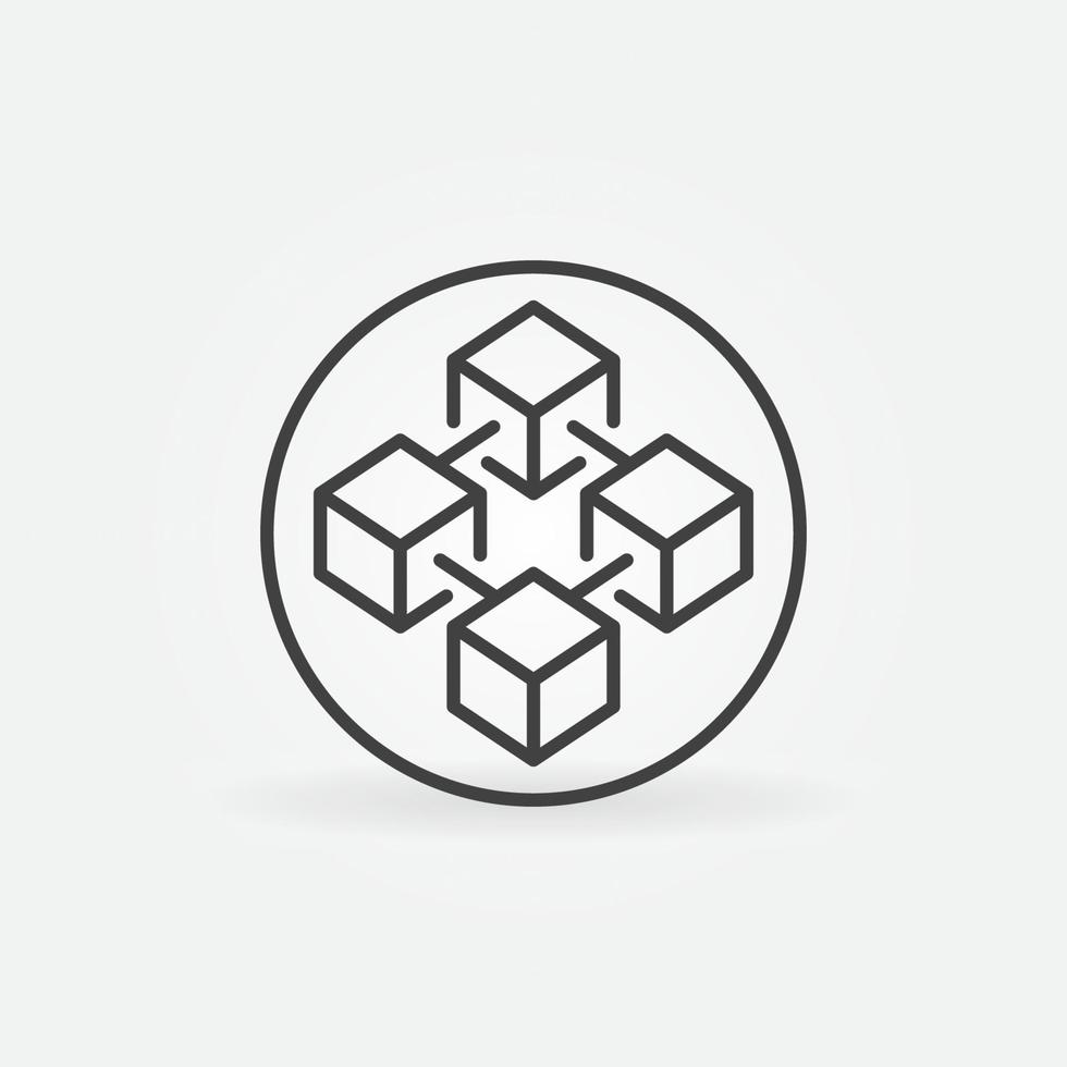 Circle With Blockchain Linear Vector Icon Four Connected Blocks Round