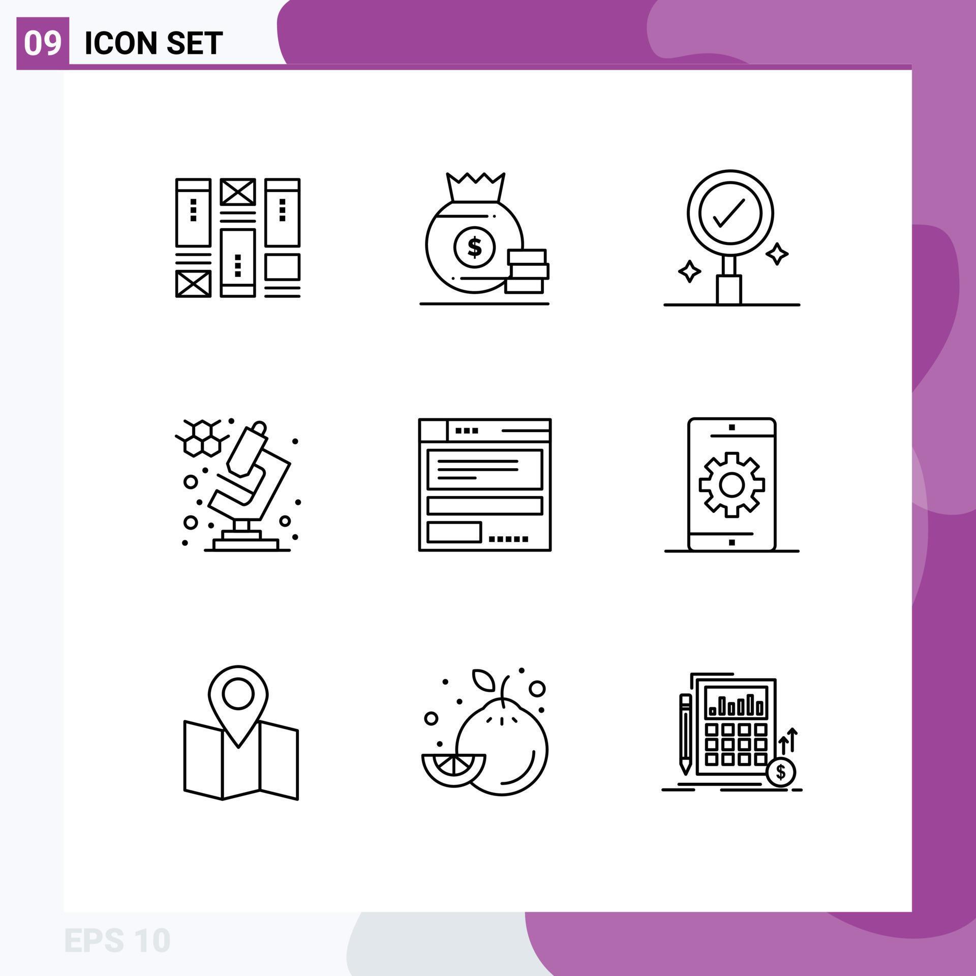 Set Of 9 Vector Outlines On Grid For Code Browser Business File Microscope Editable Vector