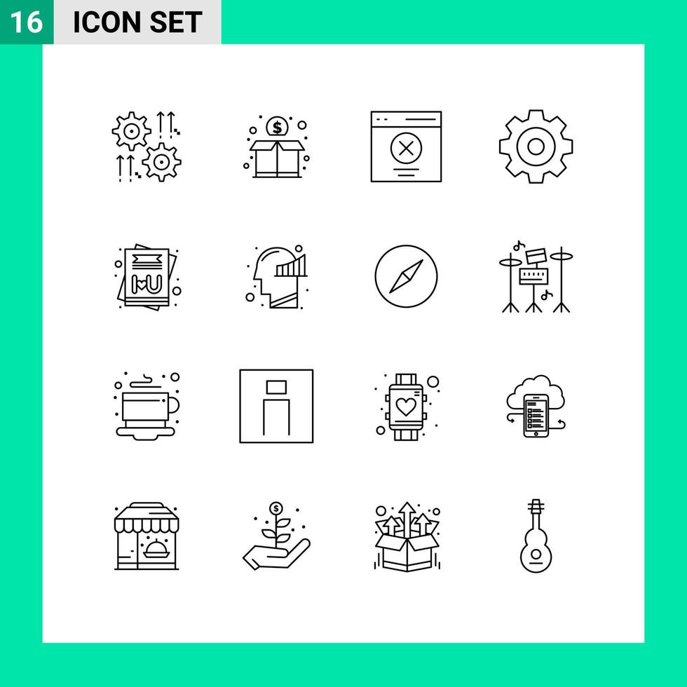 Pictogram Set of 16 Simple Outlines of card detail money create message ...