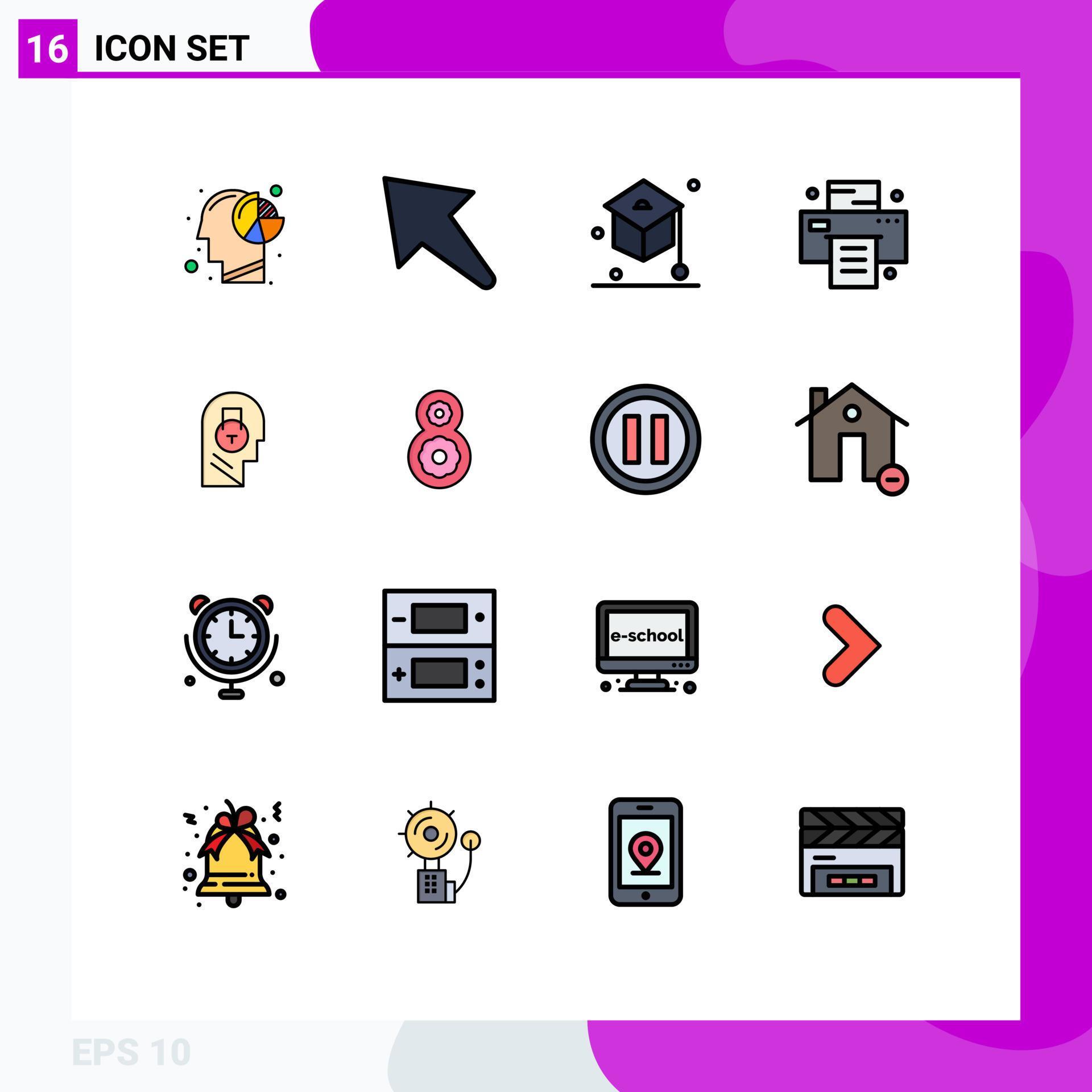 Set Of 16 Vector Flat Color Filled Lines On Grid For Message Lock