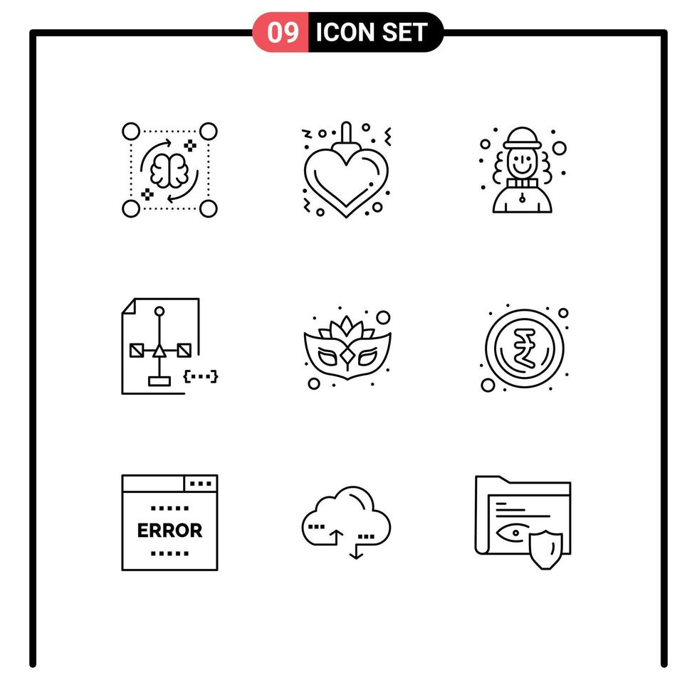 Modern Set Of 9 Outlines Pictograph Of Carnival Document Harlequin Development Coding Editable