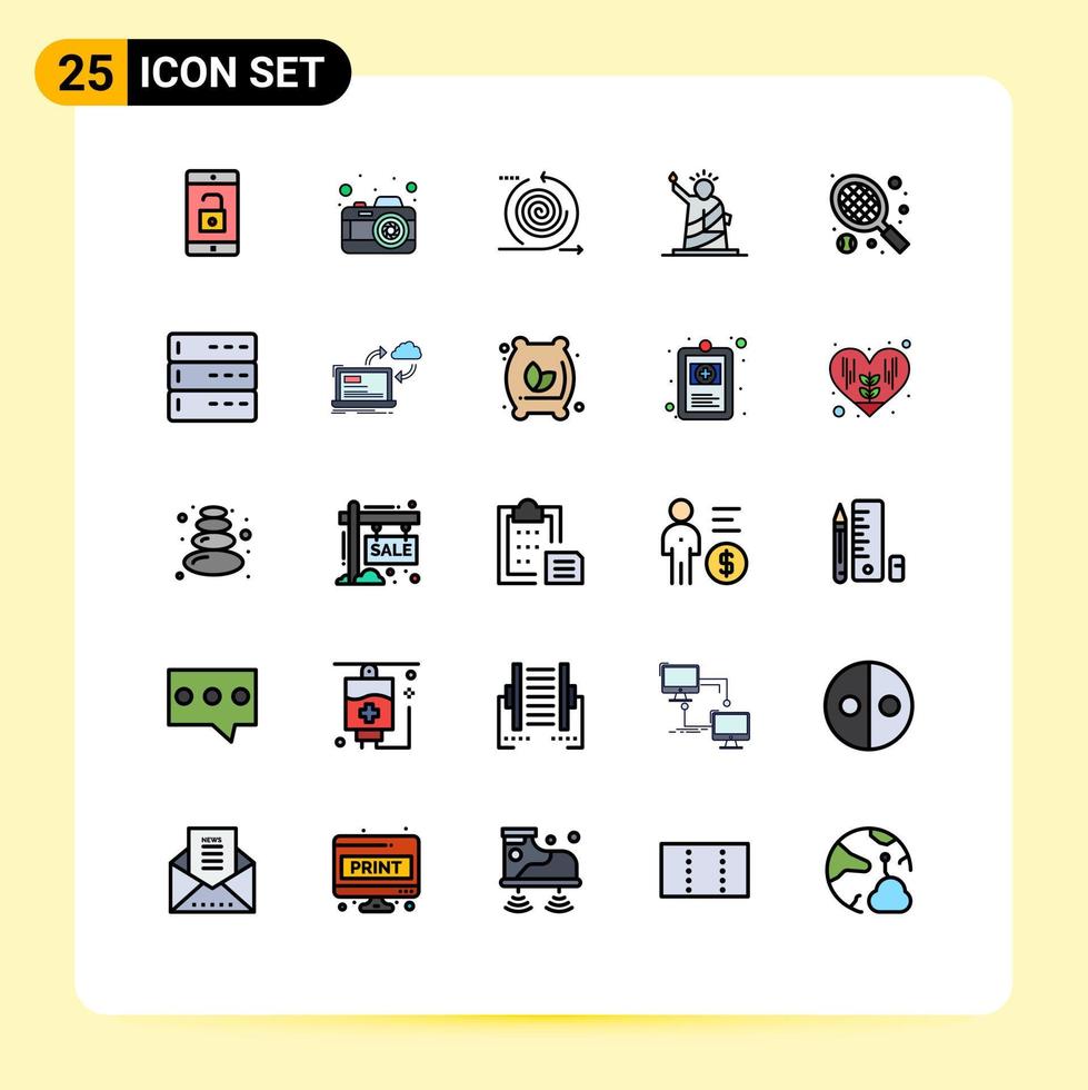 User Interface Pack Of 25 Basic Filled Line Flat Colors Of Racket Statue Cycles Of Landmarks