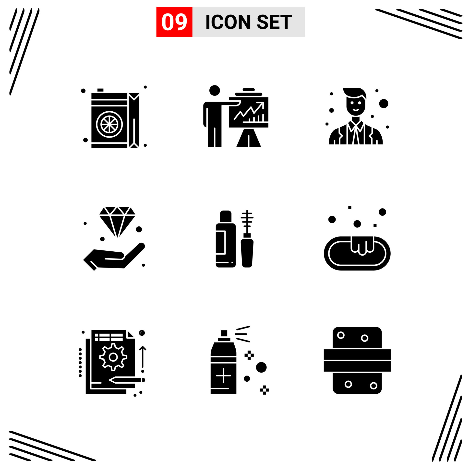 9 Icons Solid Style Grid Based Creative Glyph Symbols for Website ...