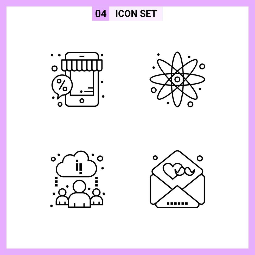 4 Icons in Line Style Outline Symbols on White Background Creative ...