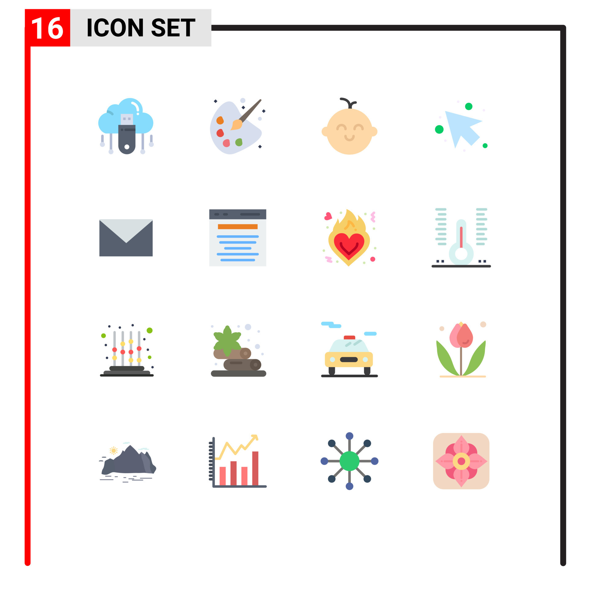 Set of 16 Modern UI Icons Symbols Signs for mail sms painting left arrow Editable Pack of ...