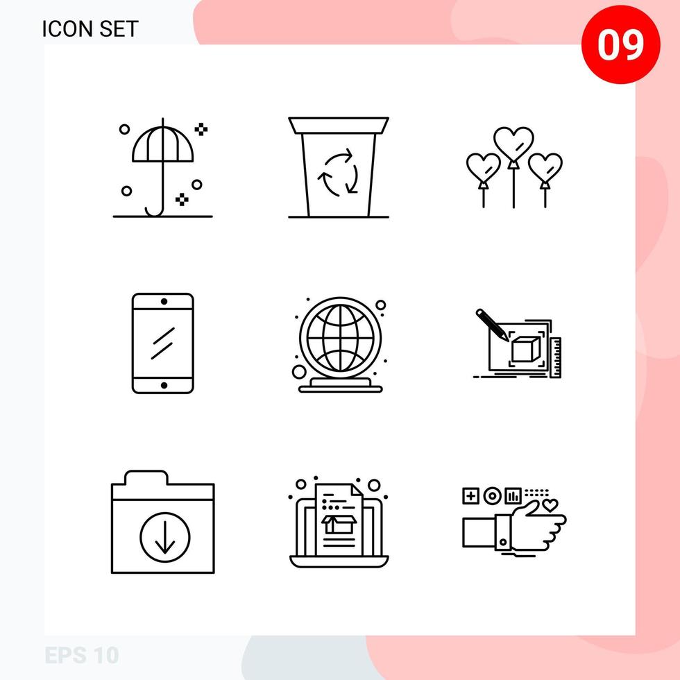 Vector Pack of 9 Icons in Line Style Creative Outline Pack isolated on ...