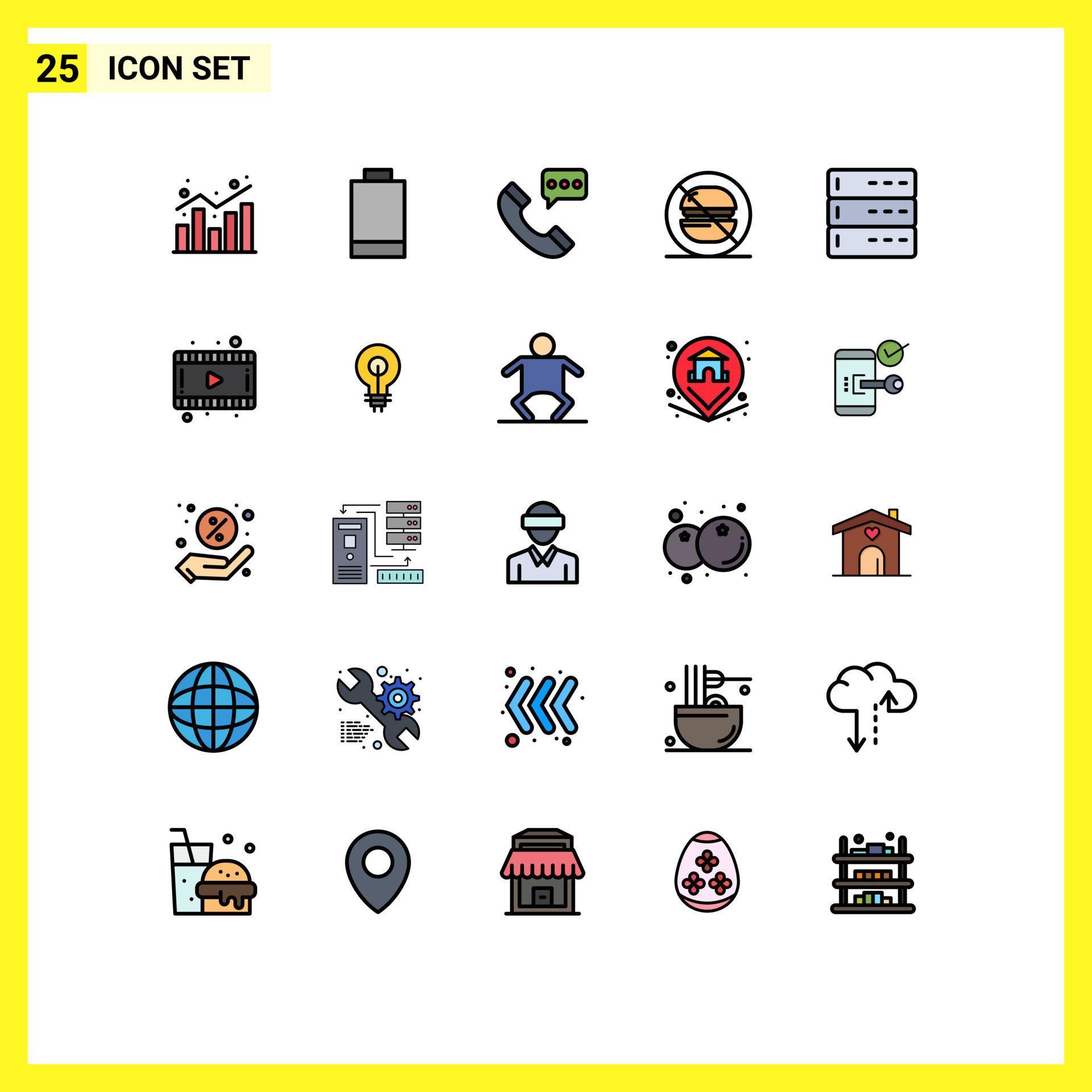 Filled Line Flat Color Pack Of 25 Universal Symbols Of Admin Label Call Food Conversation