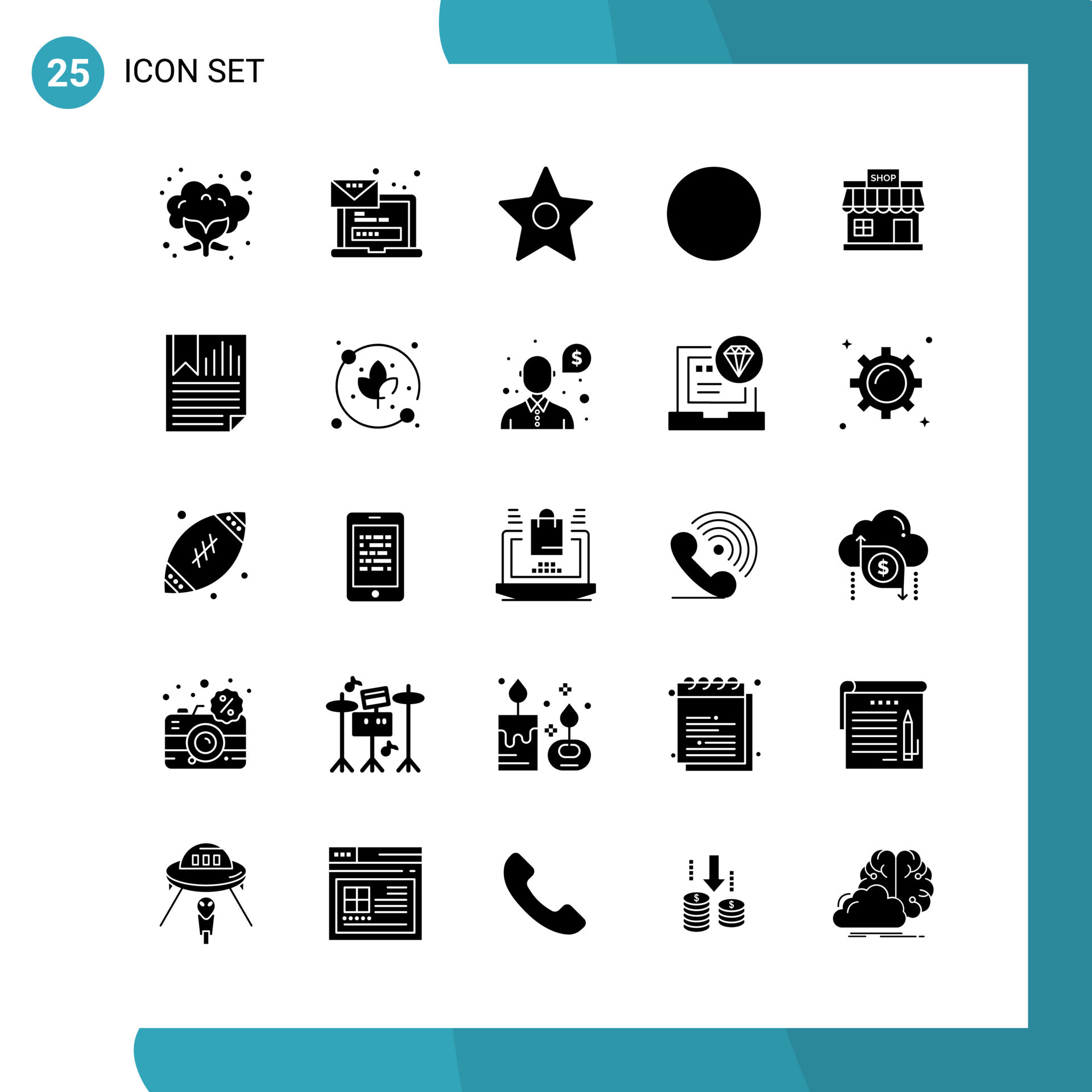 Vector Pack of 25 Glyph Symbols Solid Style Icon Set on White ...