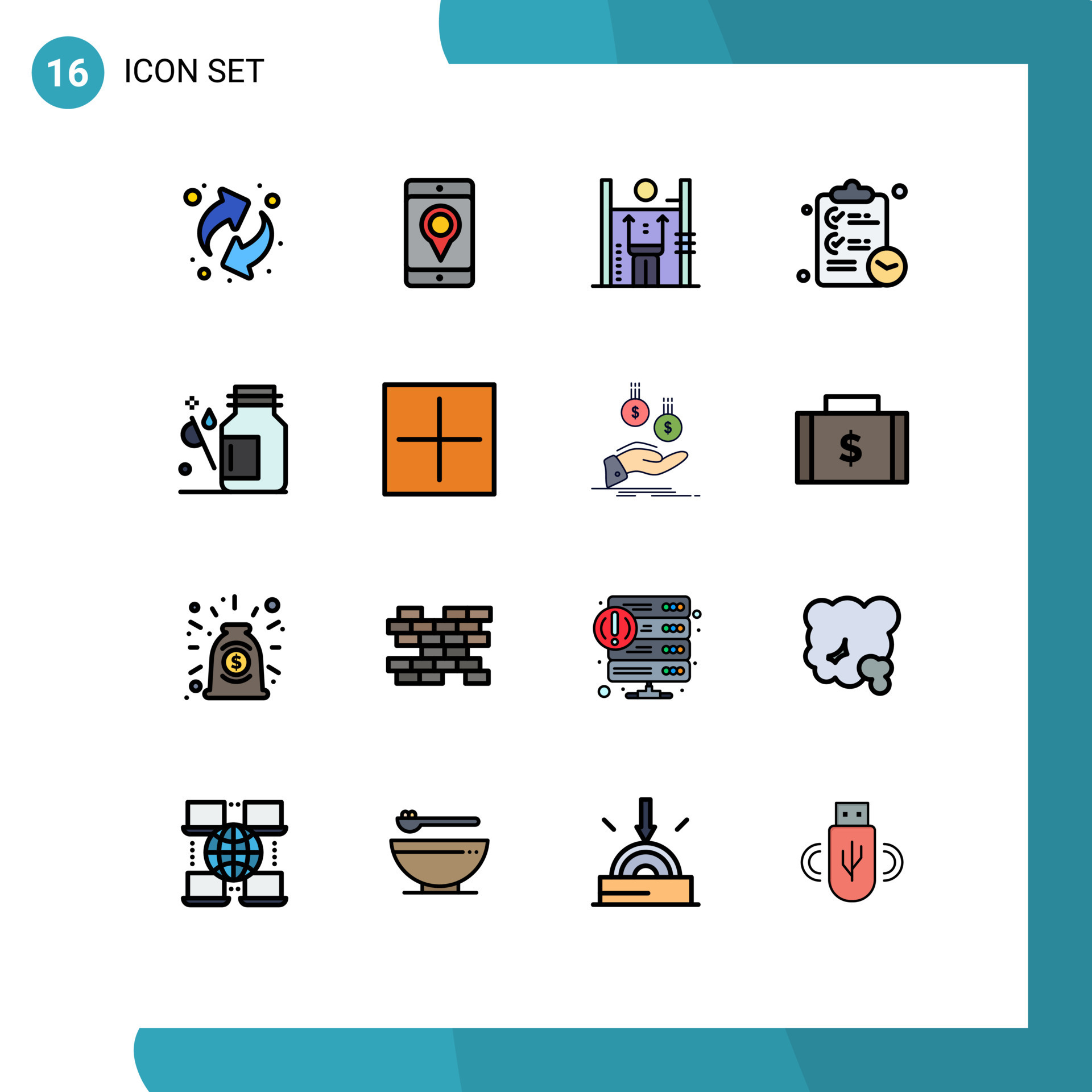 Set of 16 Modern UI Icons Symbols Signs for health time growth tasks ...