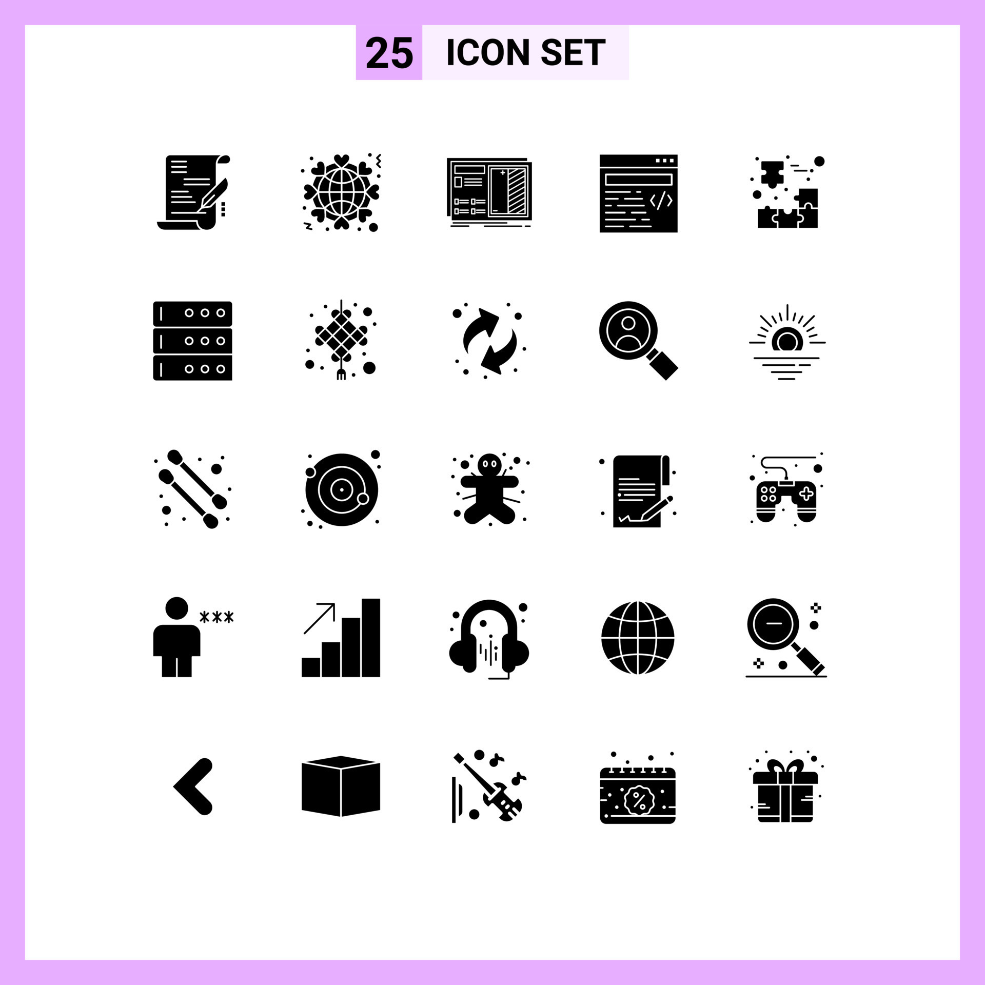 User Interface Pack Of 25 Basic Solid Glyphs Of Cube Text Blueprint Design Prototype Editable