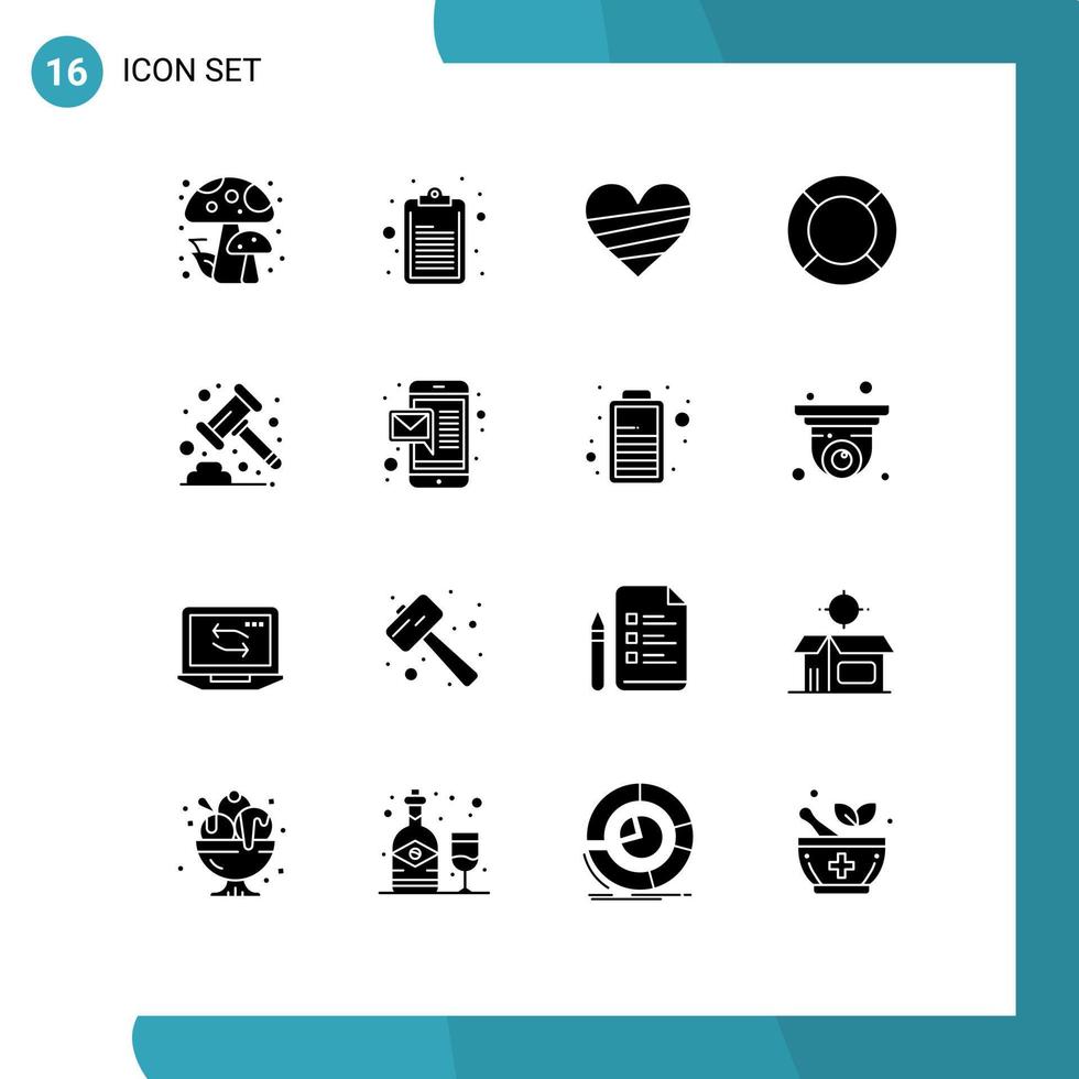 User Interface Pack of 16 Basic Solid Glyphs of gavel ux like ui essential Editable Vector ...