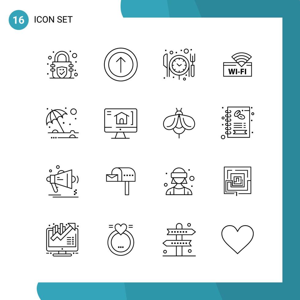 Vector Pack Of 16 Outline Symbols Line Style Icon Set On White Background For Web And Mobile