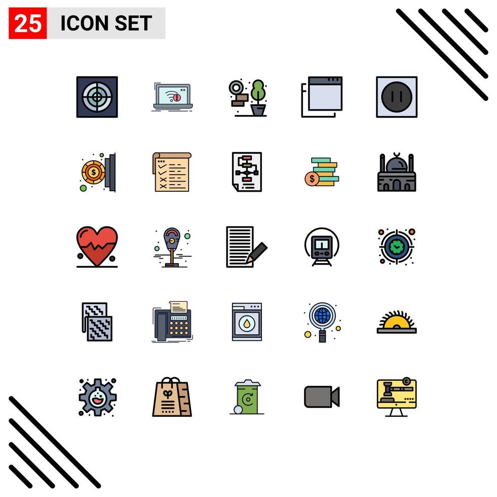 Mobile Interface Filled Line Flat Color Set Of 25 Pictograms Of Coin Modern Home Electronic
