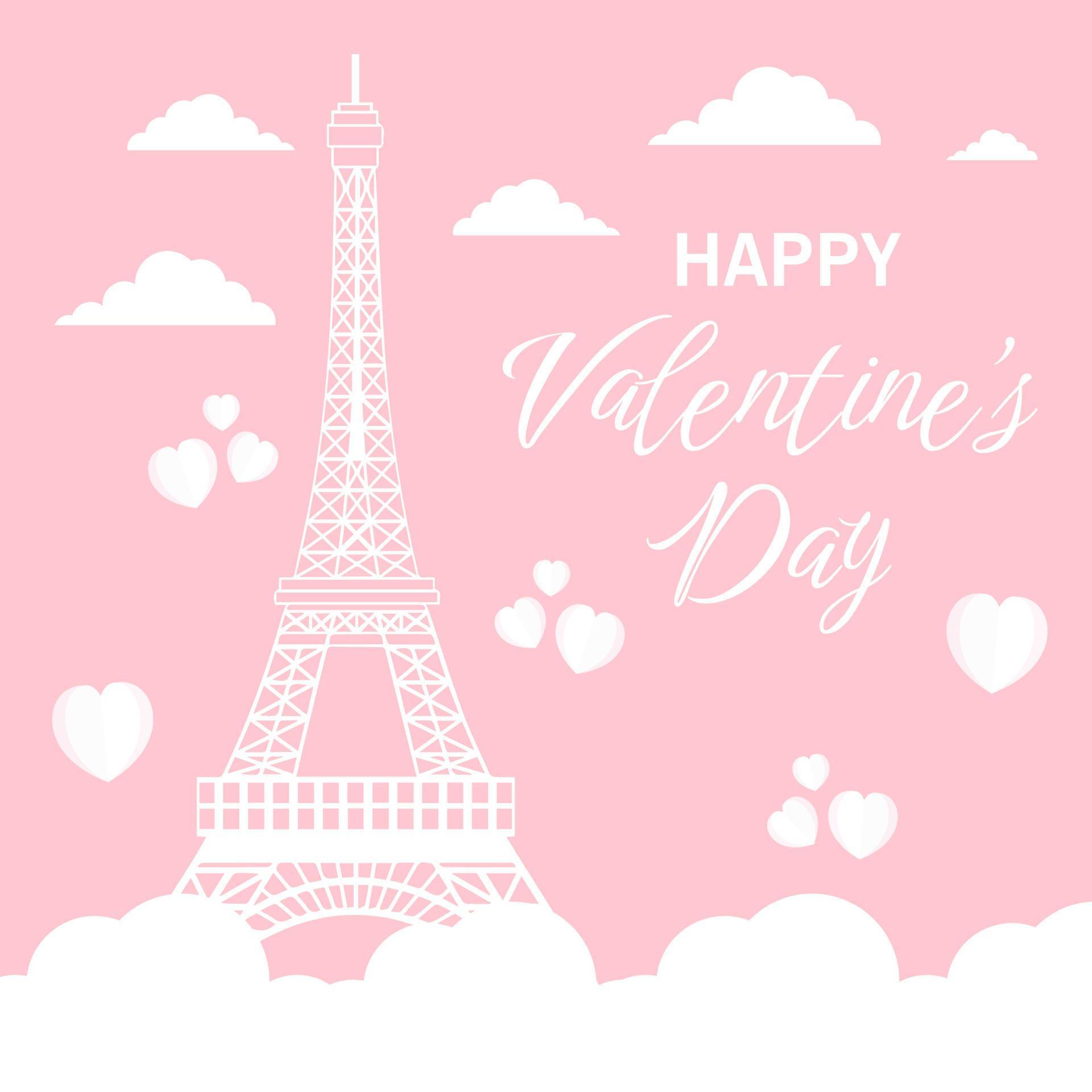 eiffel tower happy valentines day paper cut style background template ...