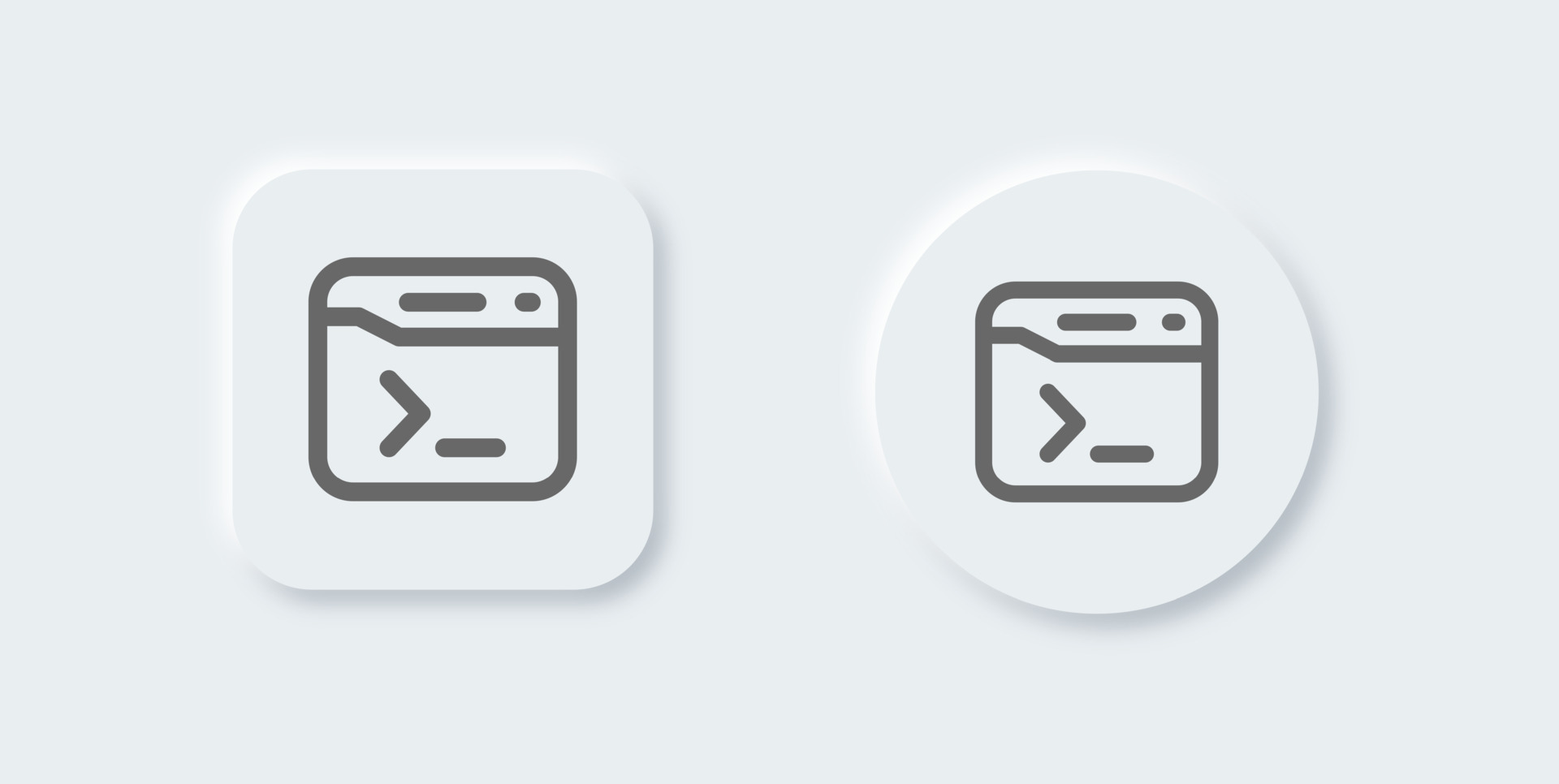 Terminal line icon in neomorphic design style. Code signs vector ...