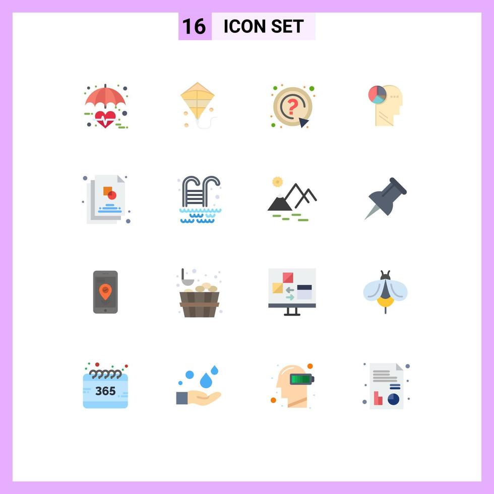 Mobile Interface Flat Color Set Of 16 Pictograms Of Creative Thinking Ask Mind Graph Editable