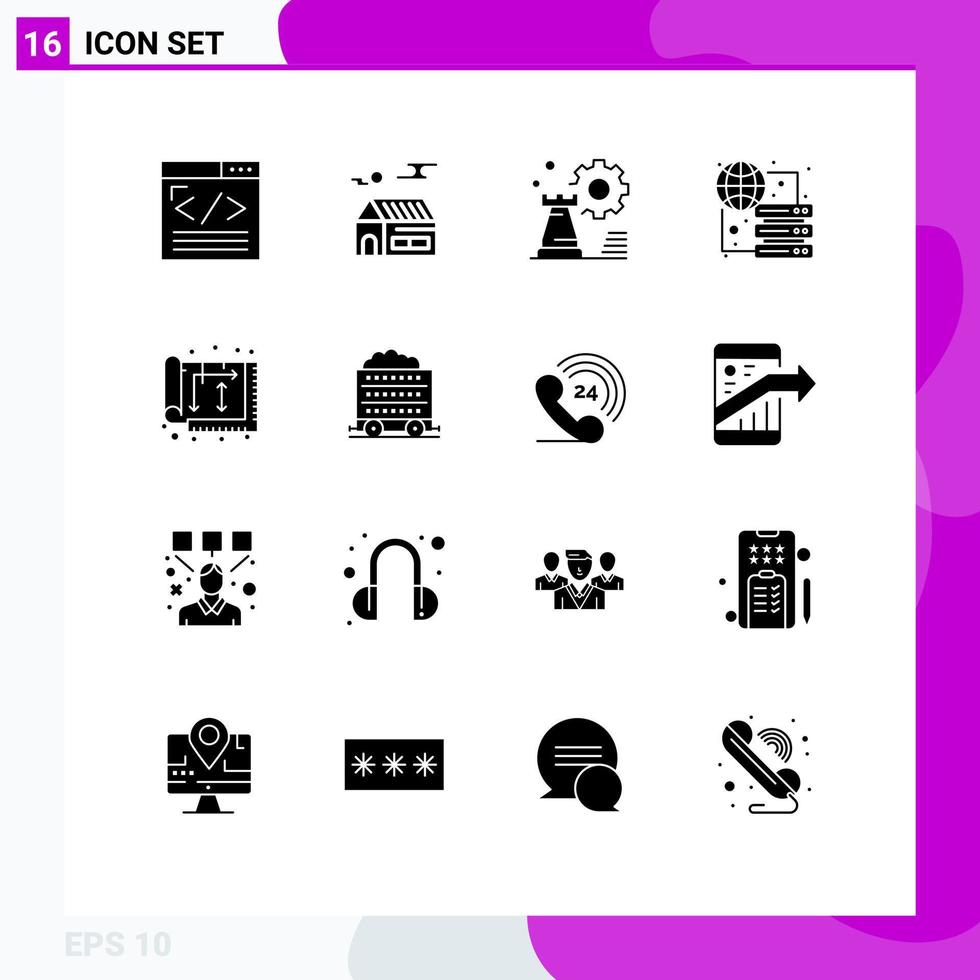 Stock Vector Icon Pack of 16 Line Signs and Symbols for server global ...
