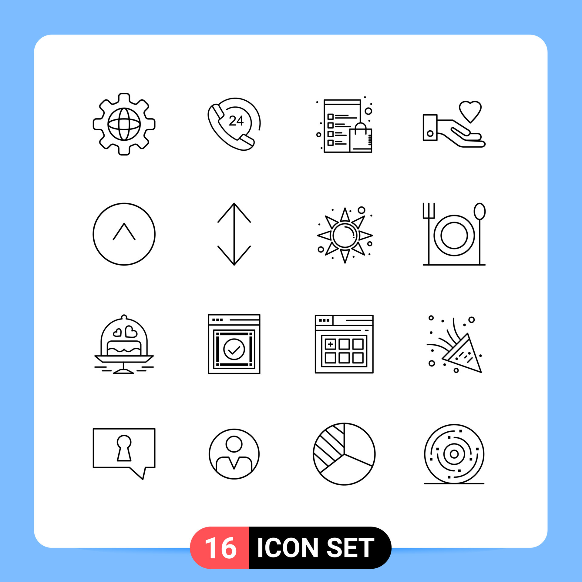 16 Universal Outlines Set For Web And Mobile Applications Arrow Circle Clipboard Arrow Heart