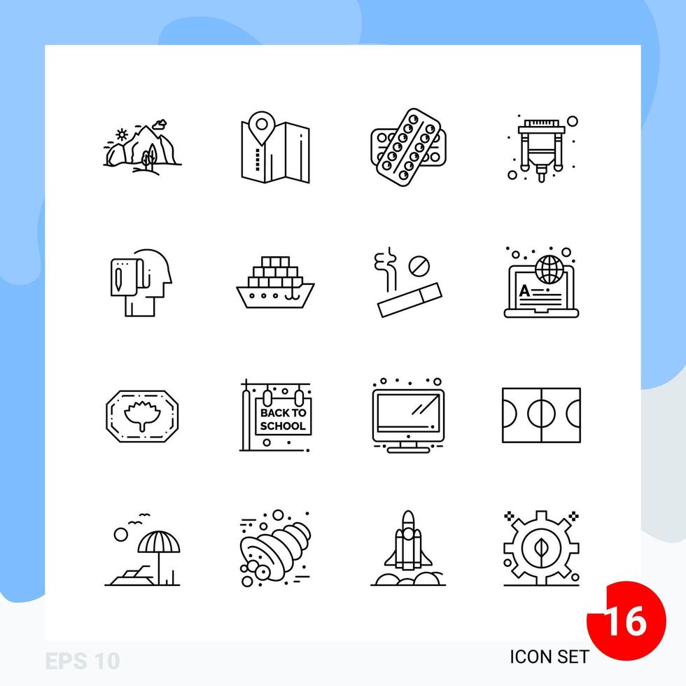 Modern Pack of 16 Icons Line Outline Symbols isolated on White ...