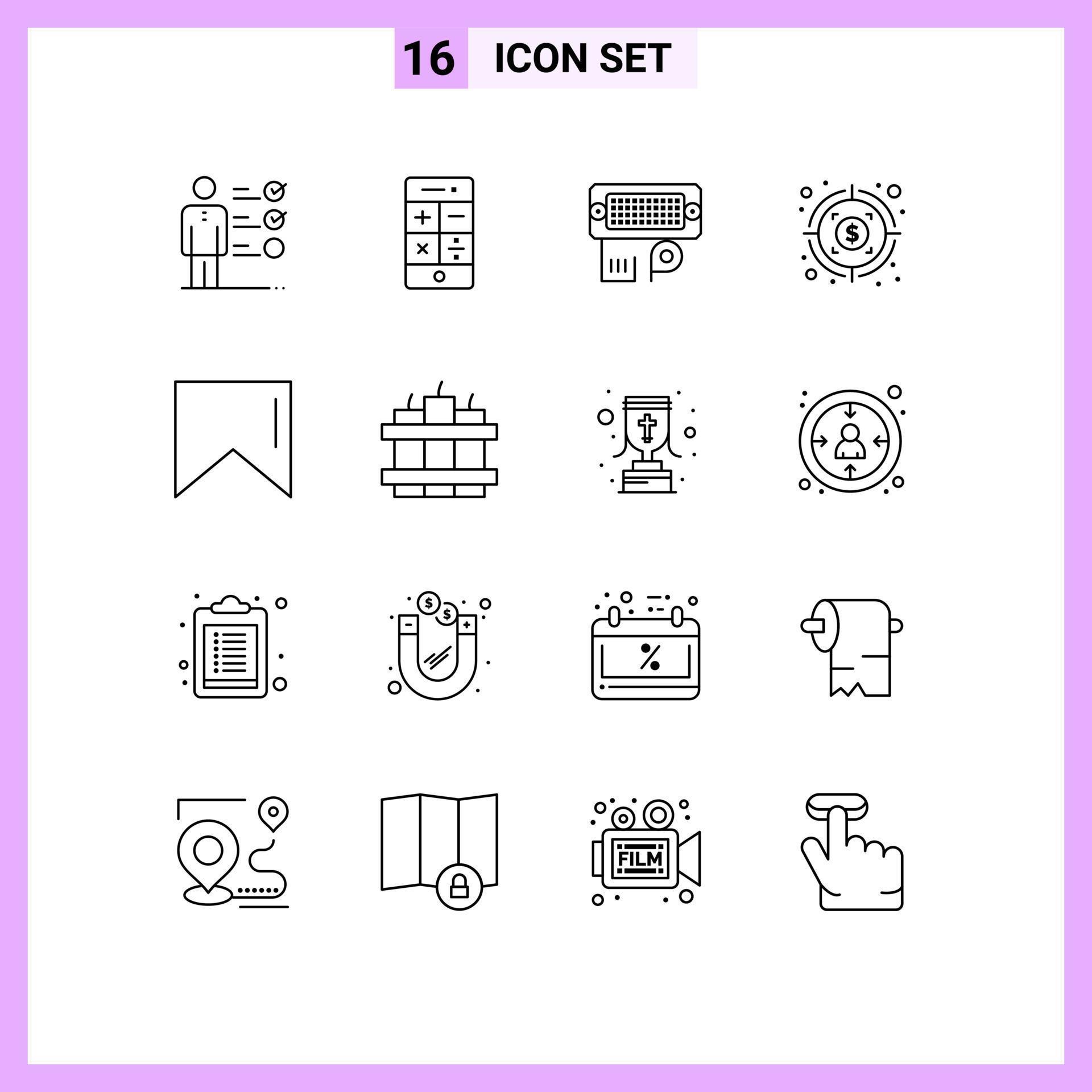 Set of 16 Modern UI Icons Symbols Signs for bomb banner adapter target money Editable Vector ...