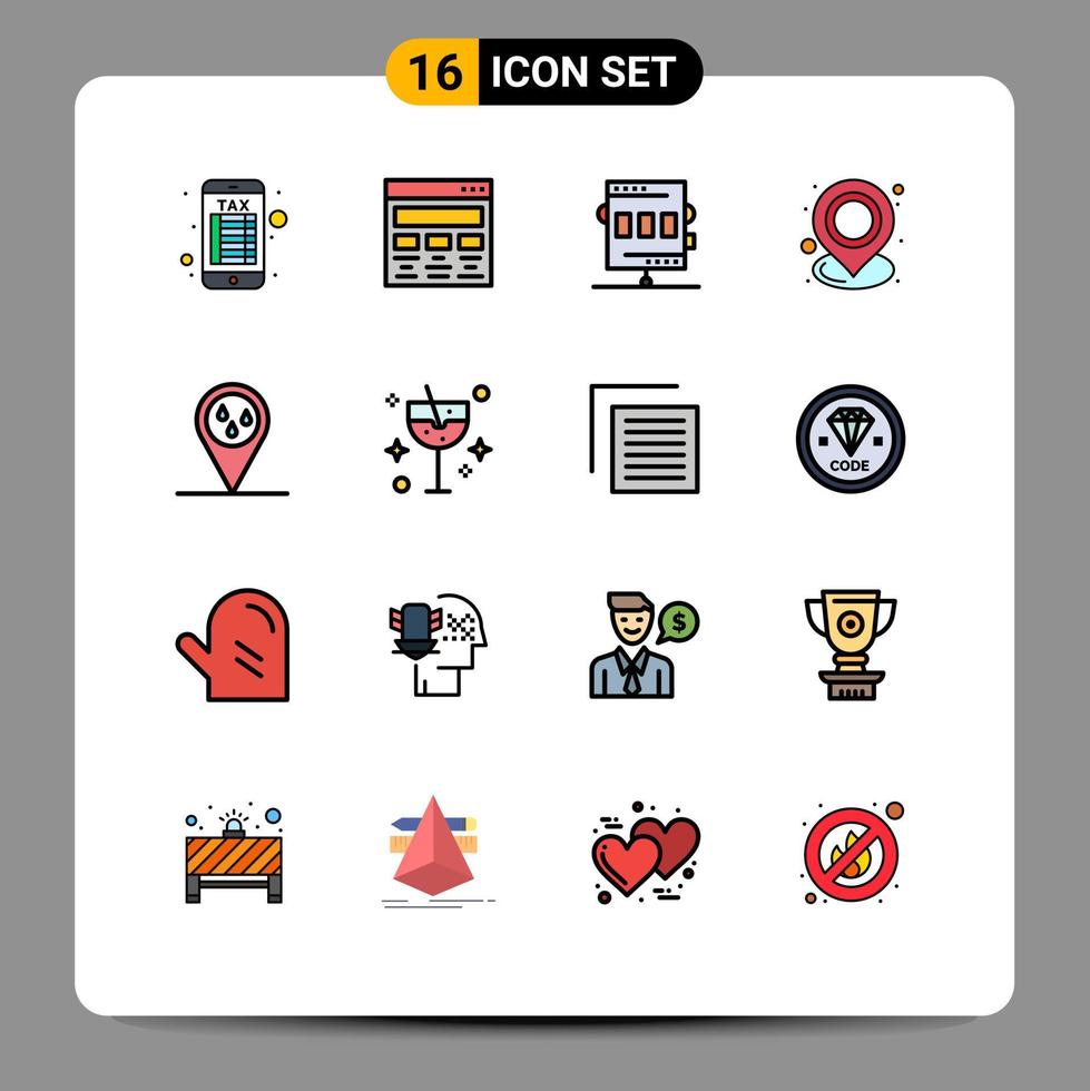 Universal Icon Symbols Group Of 16 Modern Flat Color Filled Lines Of Point Map Activities