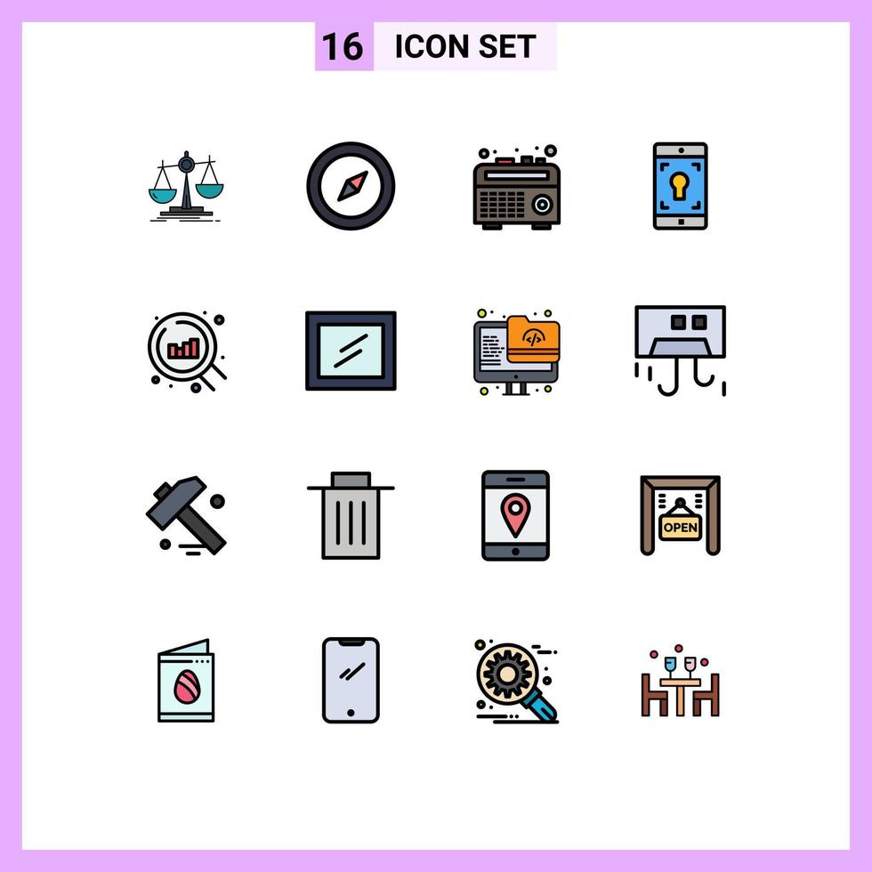 Pictogram Set Of 16 Simple Flat Color Filled Lines Of Interior Chart Radio Web Mobile