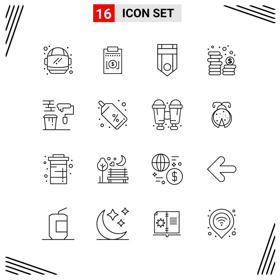 16 Icons Line Style Grid Based Creative Outline Symbols for Website Design Simple Line Icon ...