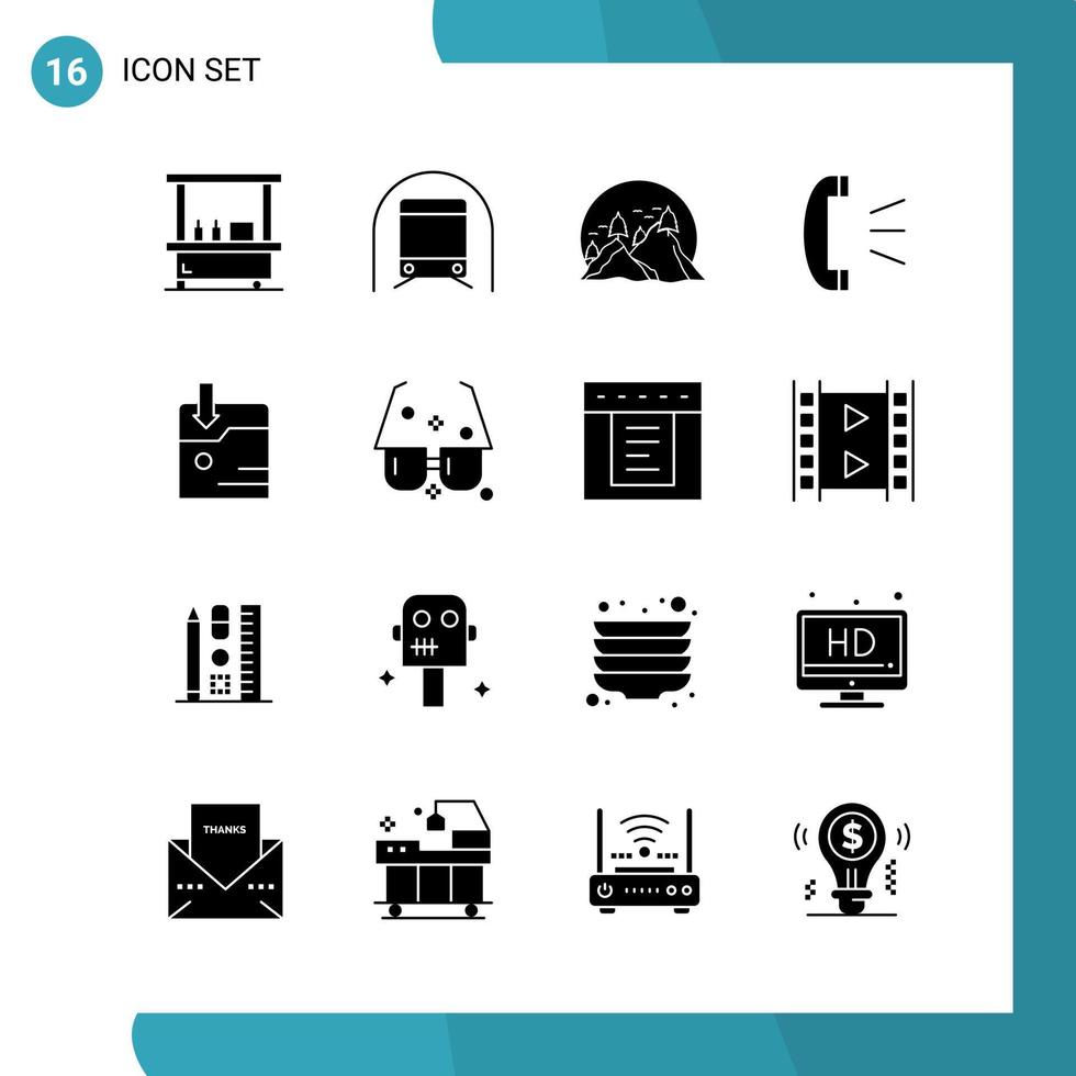 Vector Pack of 16 Glyph Symbols Solid Style Icon Set on White ...