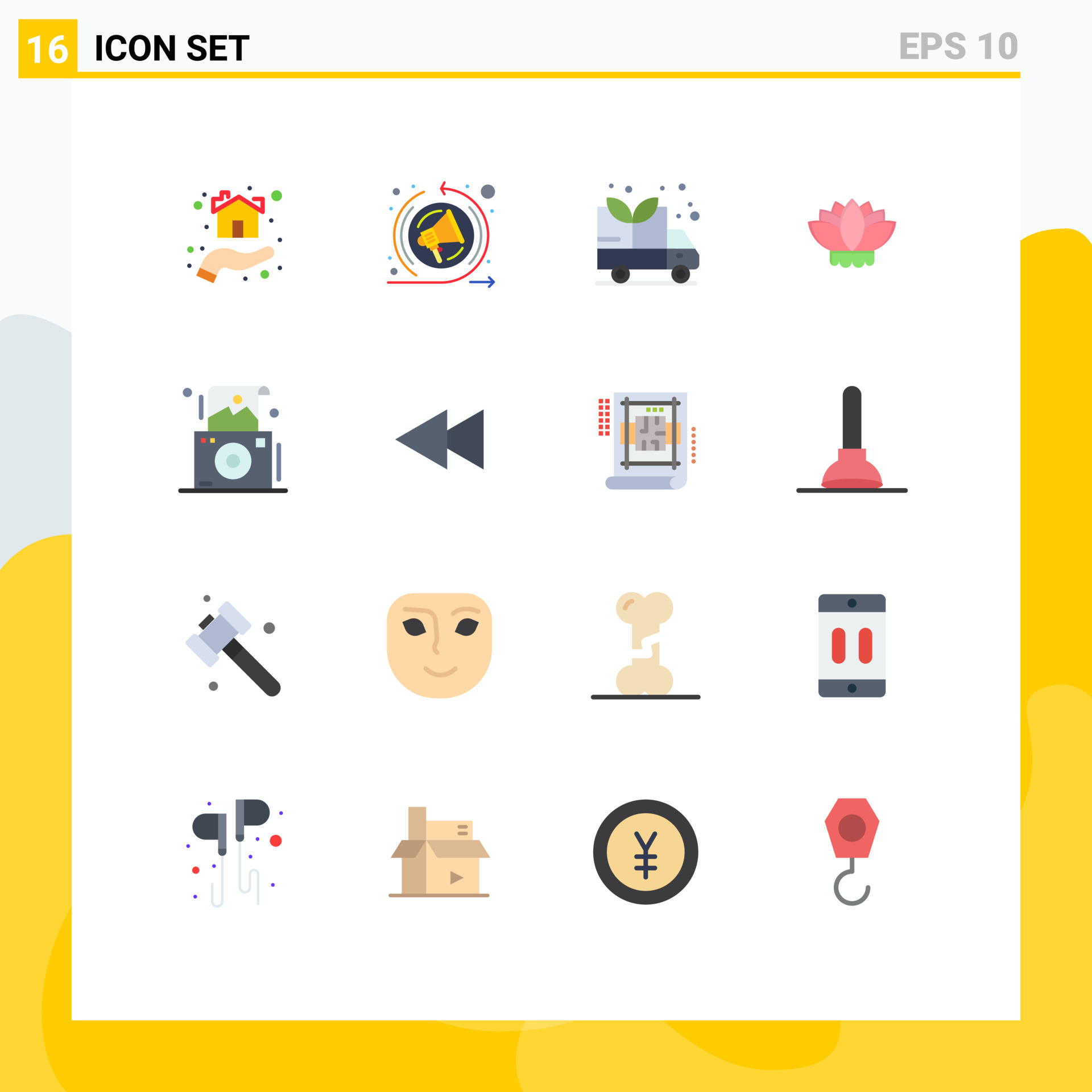 16 User Interface Flat Color Pack Of Modern Signs And Symbols Of Polaroid Photo Energy Camera