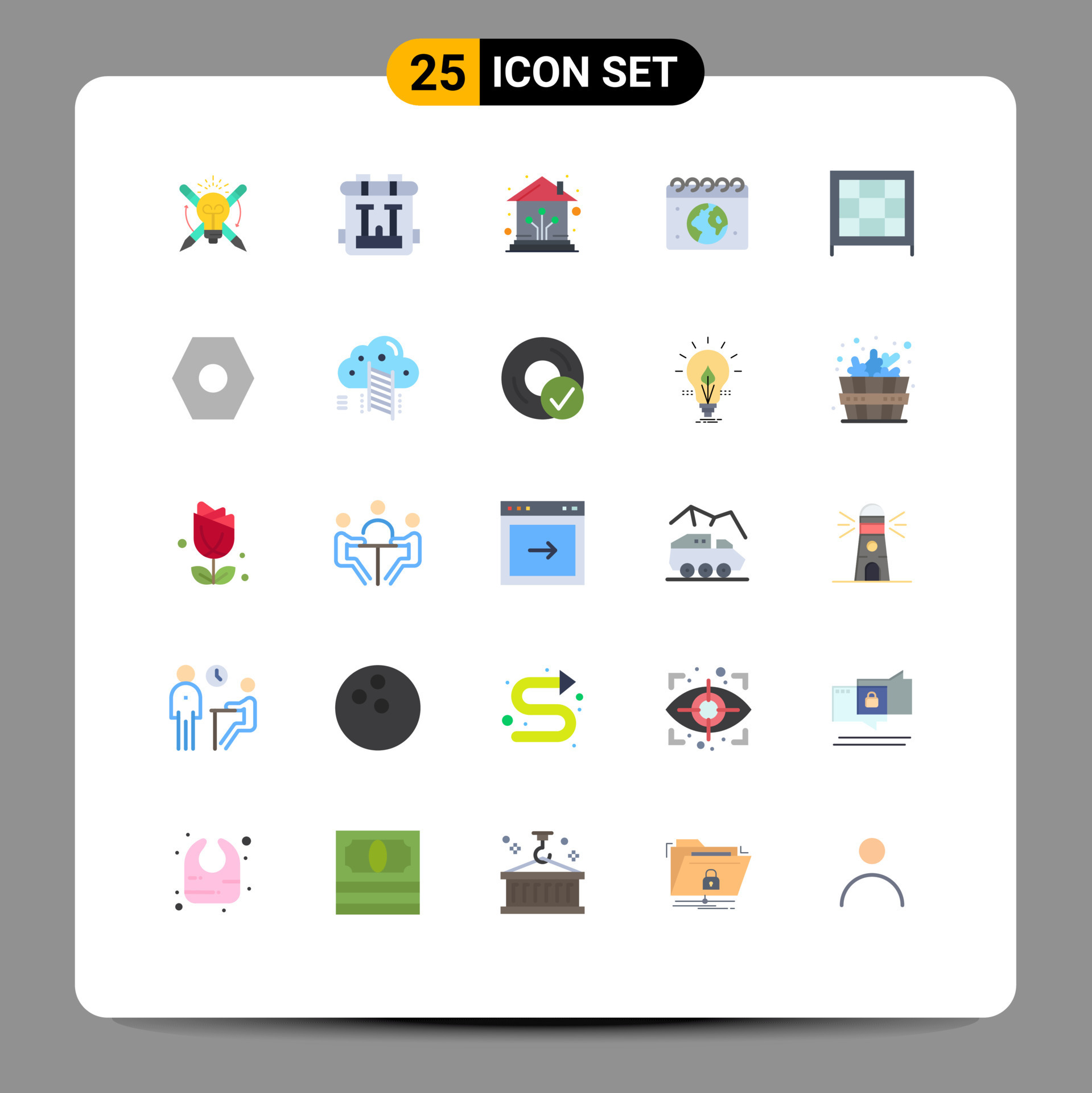 Pack of 25 Modern Flat Colors Signs and Symbols for Web Print Media ...