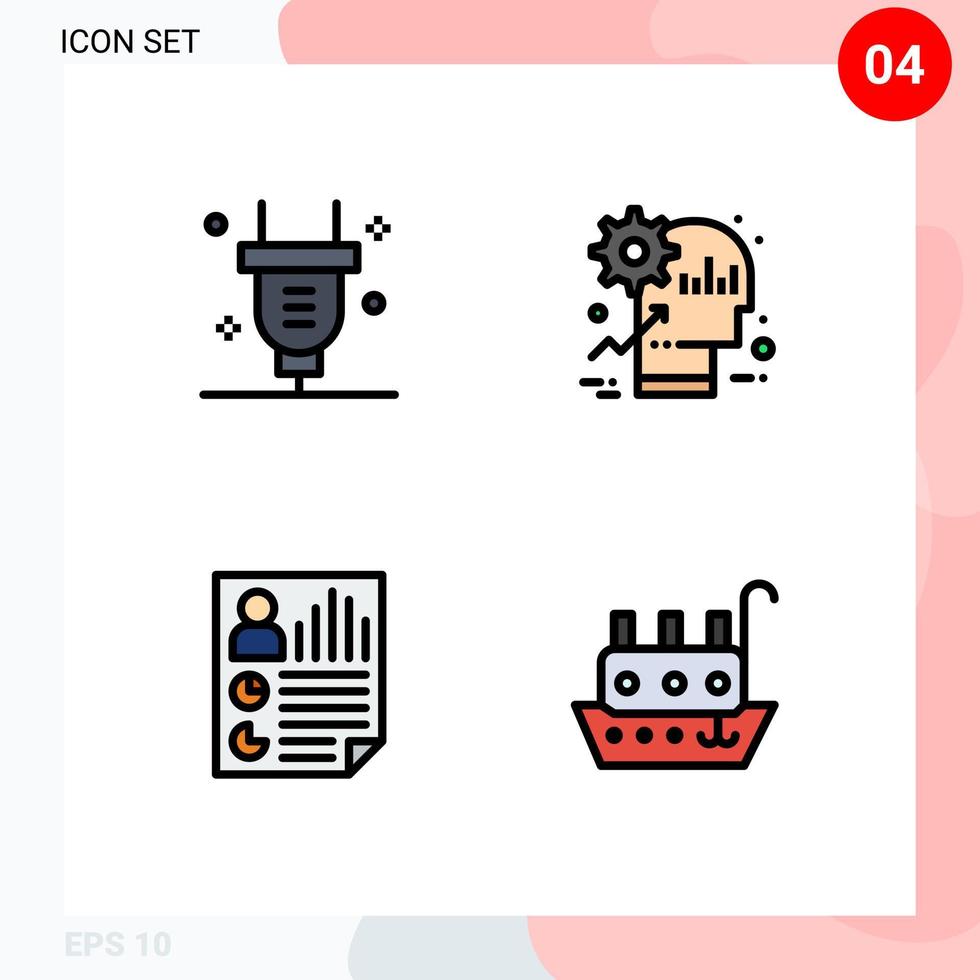 4 User Interface Filledline Flat Color Pack Of Modern Signs And Symbols Of Plug Data Electricity