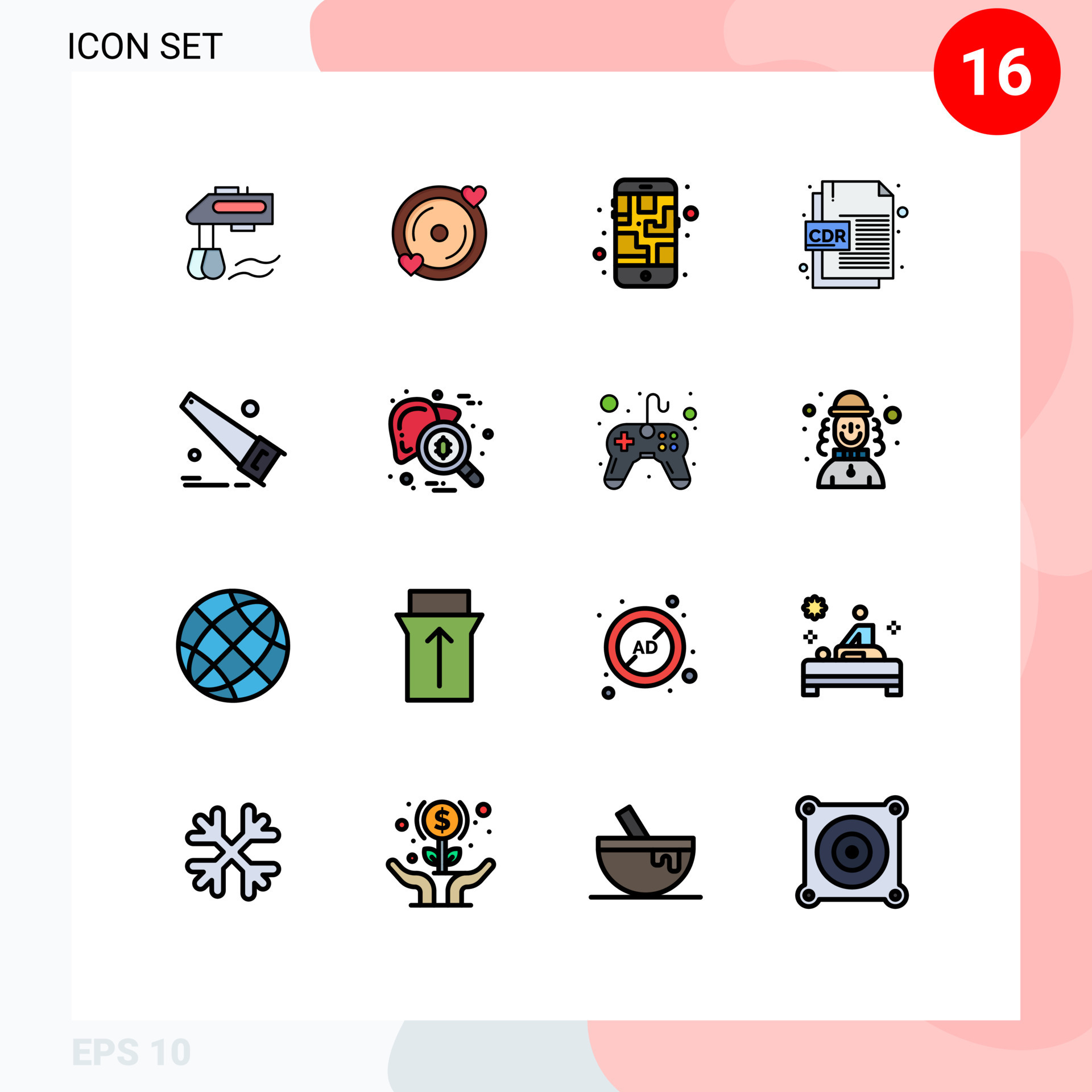 16 Universal Flat Color Filled Line Signs Symbols Of Hand File Format Map Corel Cdr File