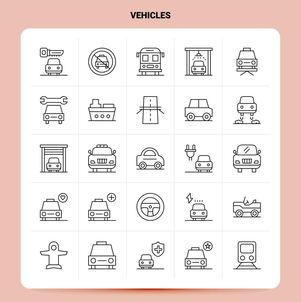 OutLine 25 Vehicles Icon set Vector Line Style Design Black Icons Set Linear pictogram pack Web ...