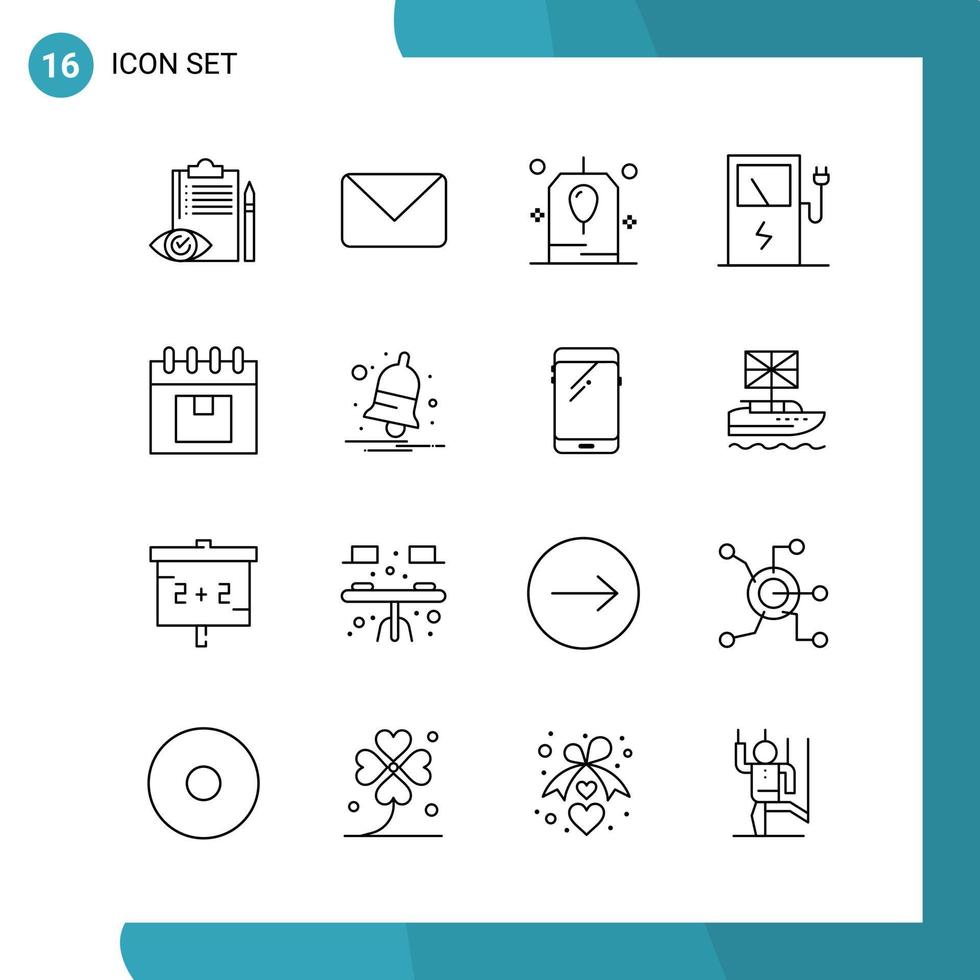 Vector Pack Of 16 Outline Symbols Line Style Icon Set On White Background For Web And Mobile