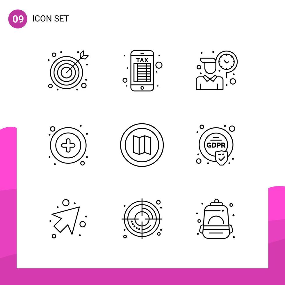 Outline Icon set Pack of 9 Line Icons isolated on White Background for responsive Website Design ...