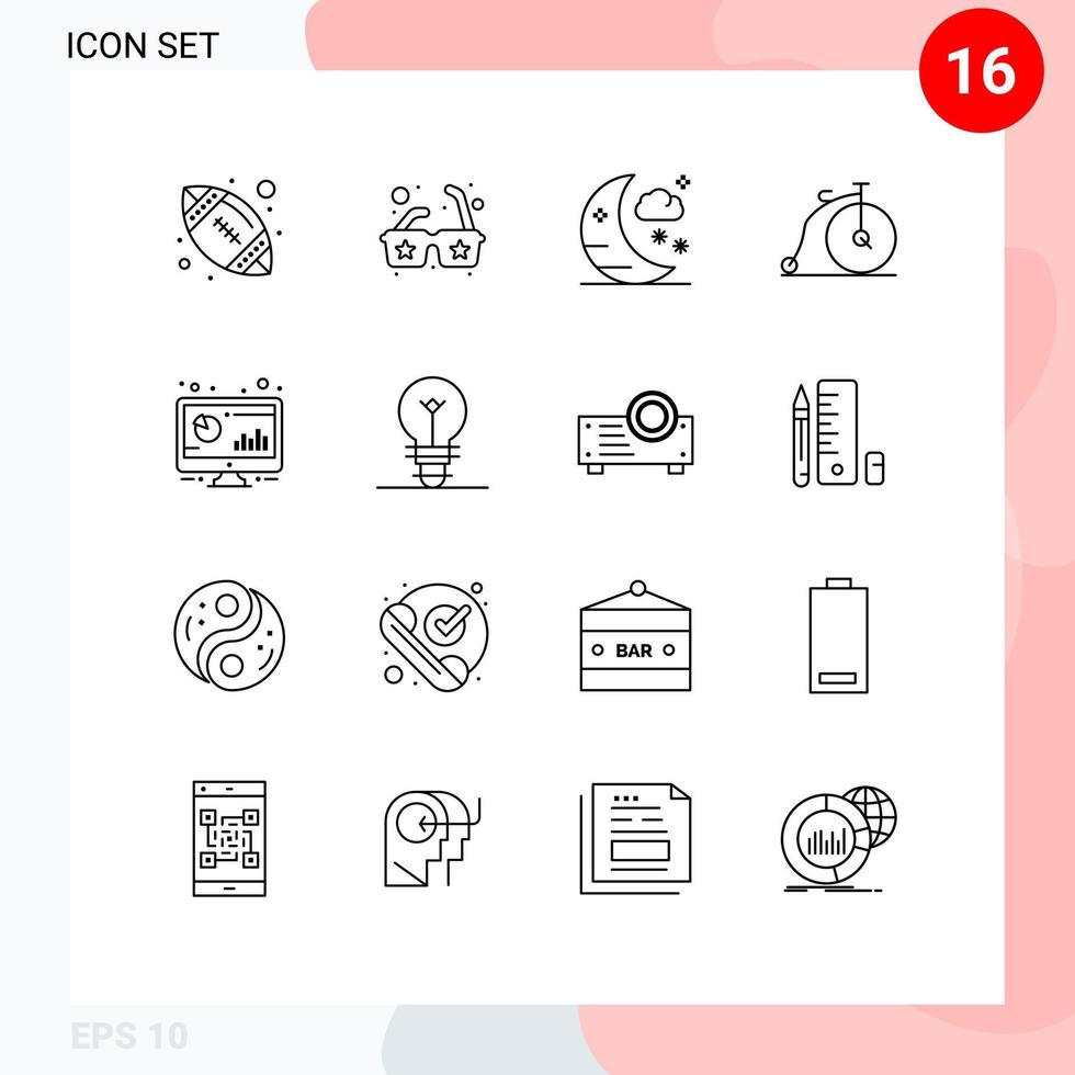 Stock Vector Icon Pack of 16 Line Signs and Symbols for pc computer ...
