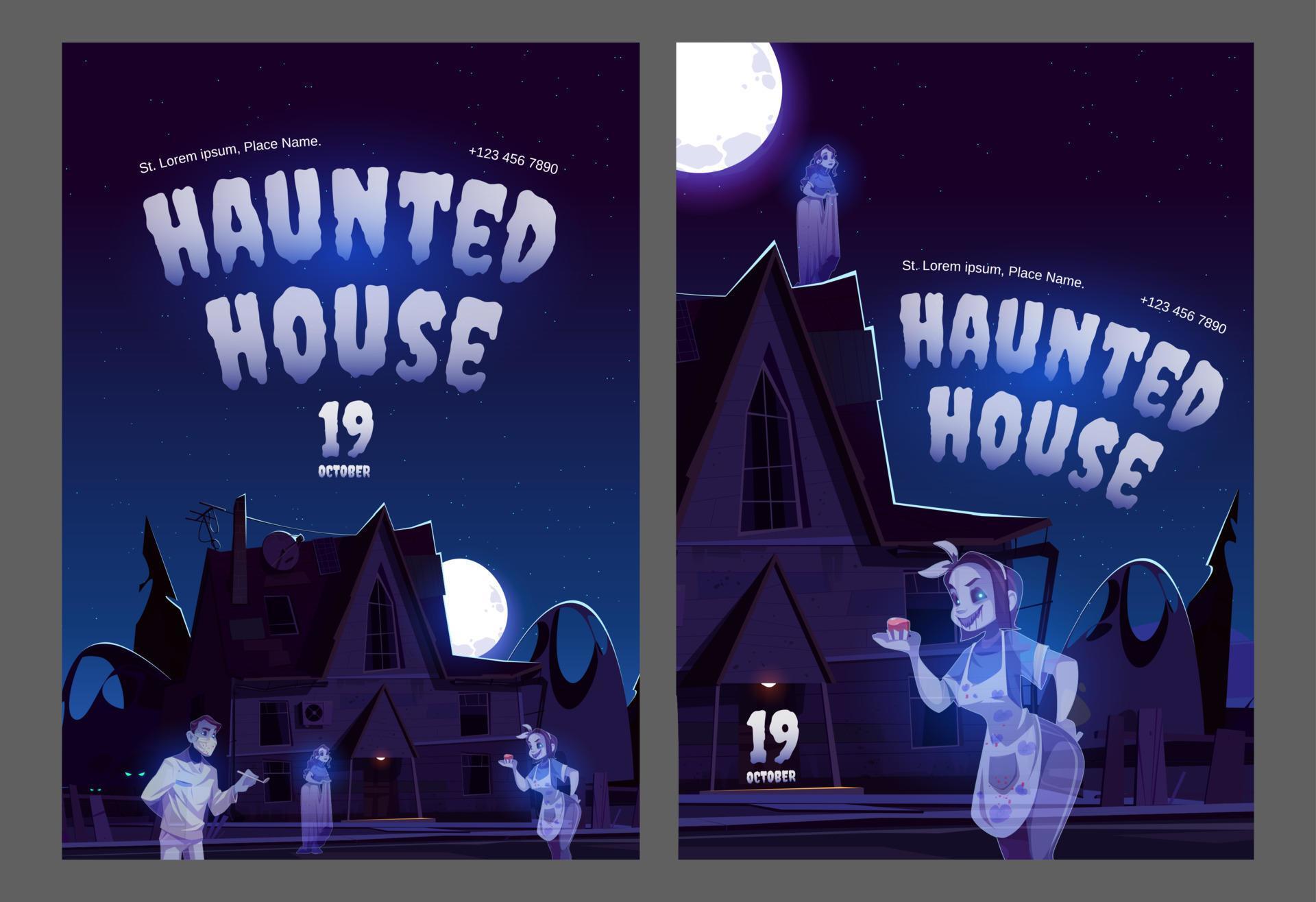 Haunted house posters with old house with ghosts 14779367 Vector Art at ...