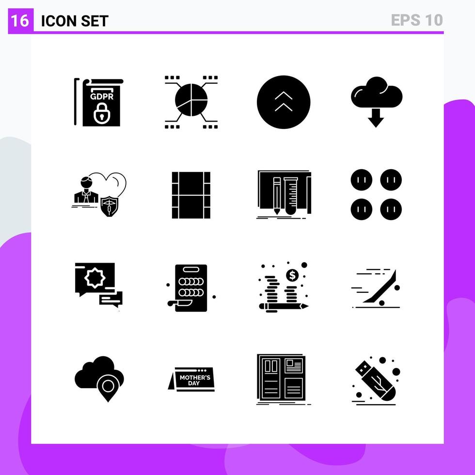 Set of 16 icons in solid style Creative Glyph Symbols for Website ...