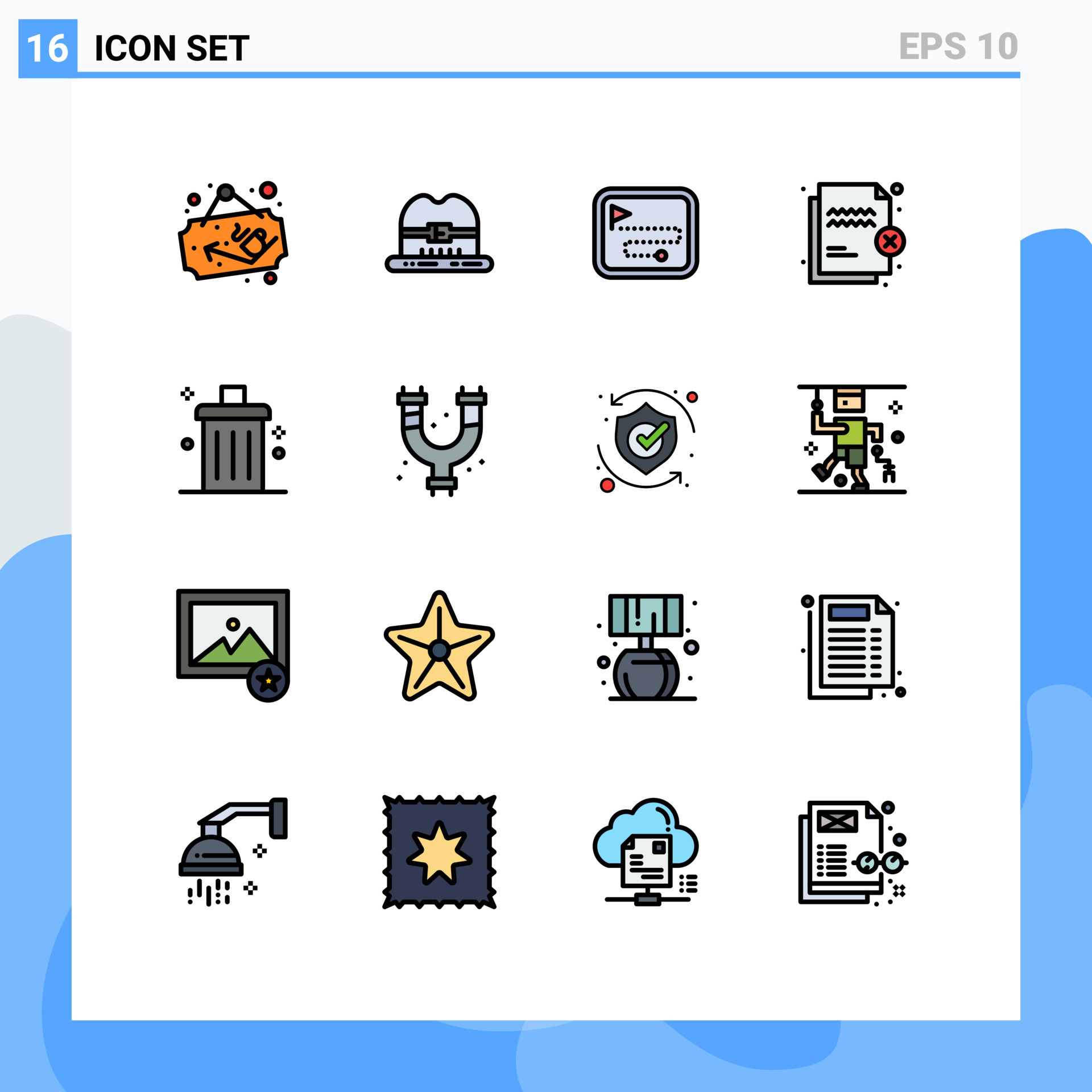 Flat Color Filled Line Pack Of 16 Universal Symbols Of Cancel Transfer Point Security File